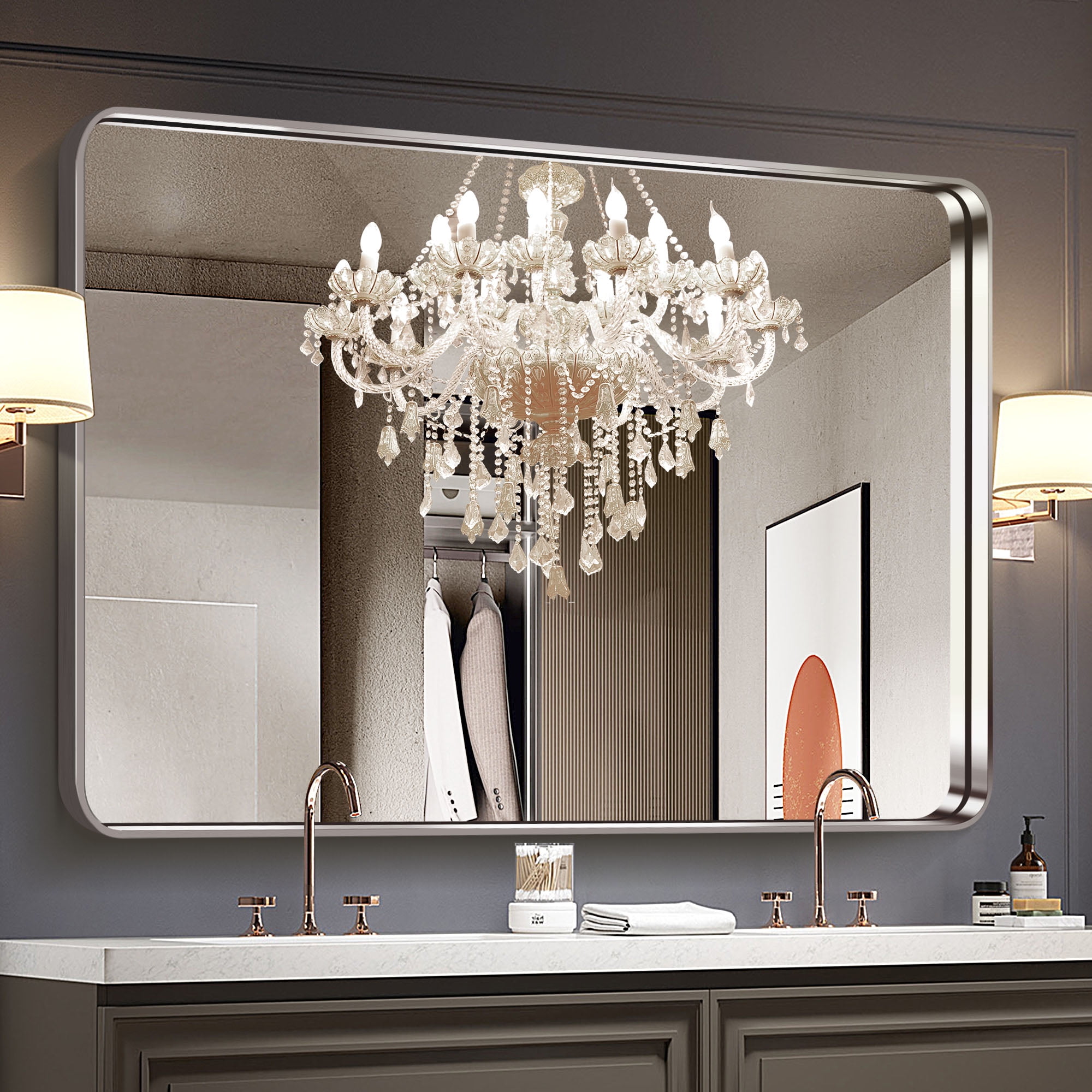 Free Shipping! Dovelina 34x26 Aluminum Wall Mount Rectangular Mirror ...