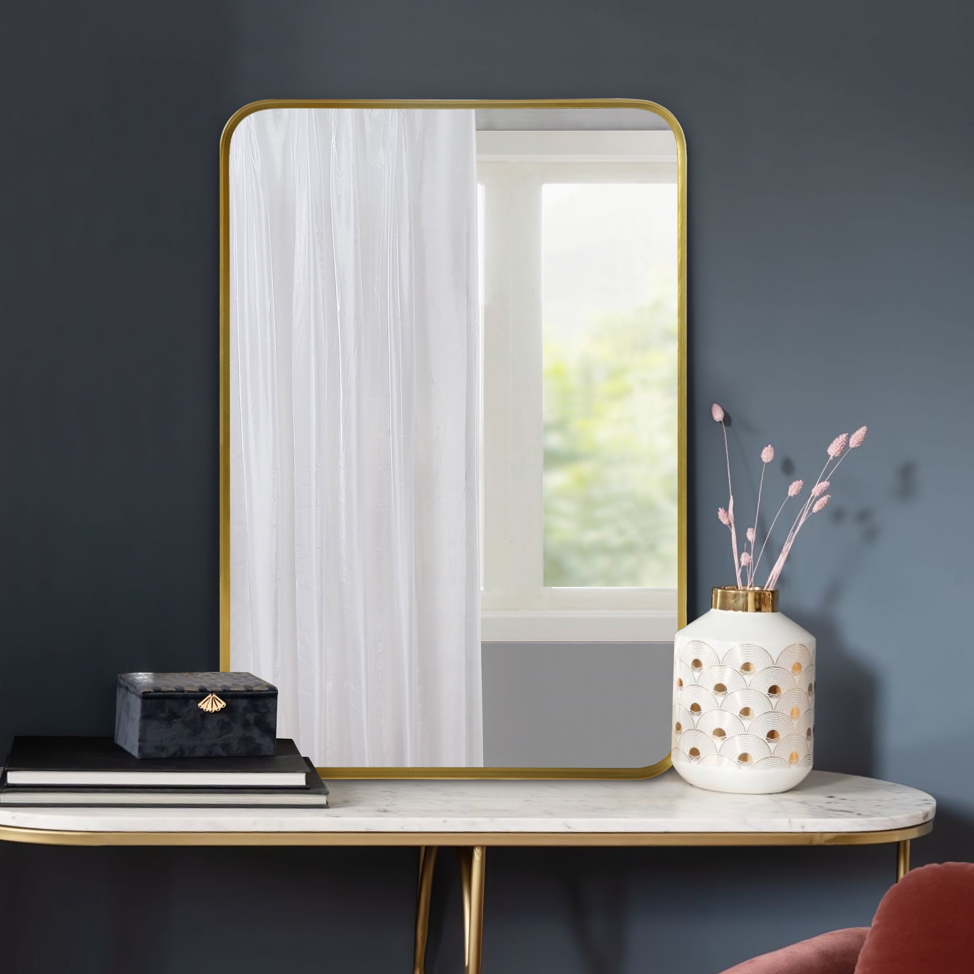 38"x26" Aluminum Alloy Wall Mount Rounded Corner Rectangular Mirror ...