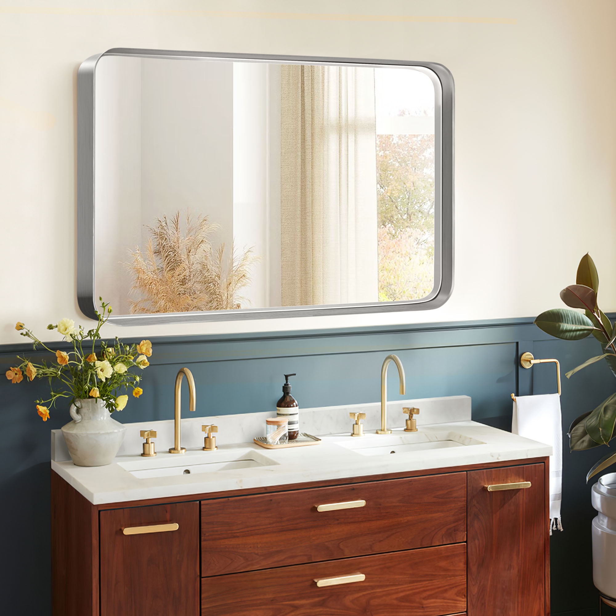 Neutype 42"x32" Aluminum Alloy Wall Mount Rounded Corner Rectangular ...