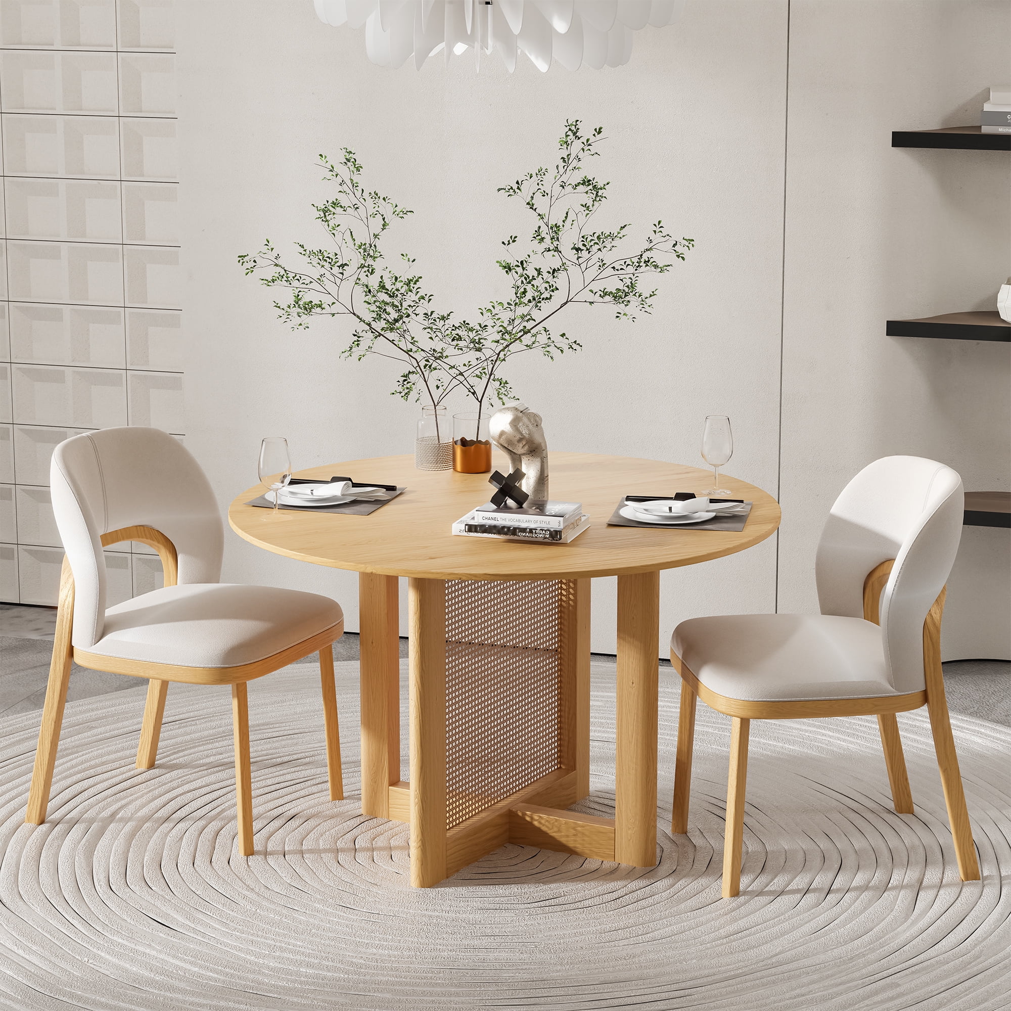 46" Modern Wood Round Dining Table,Tabacco Oak,Dining Room&Kitchen,Wood ...