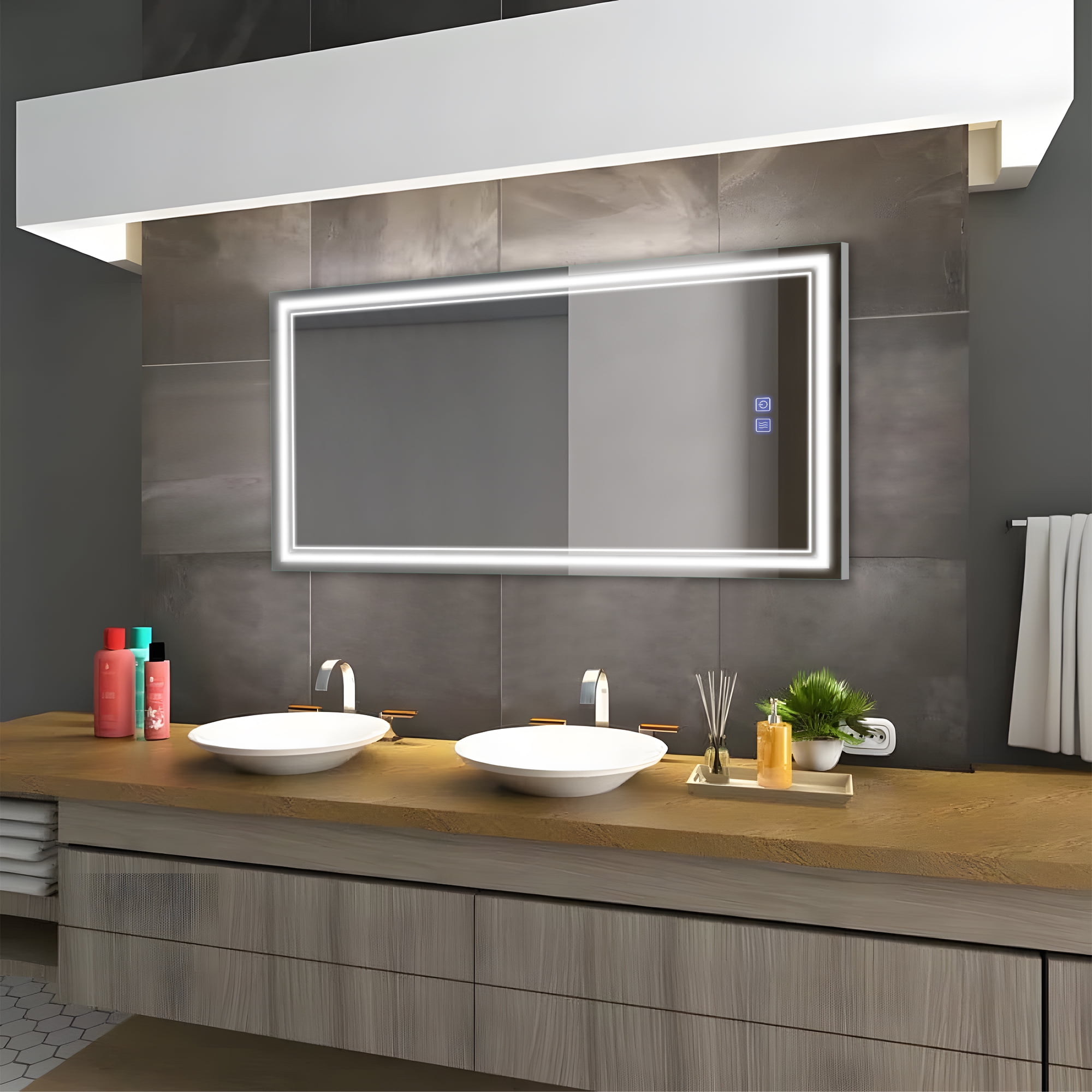 MAYEERTY 47x26 LED Wall Mounted Bathroom Mirror Anti-Fog Clear ...