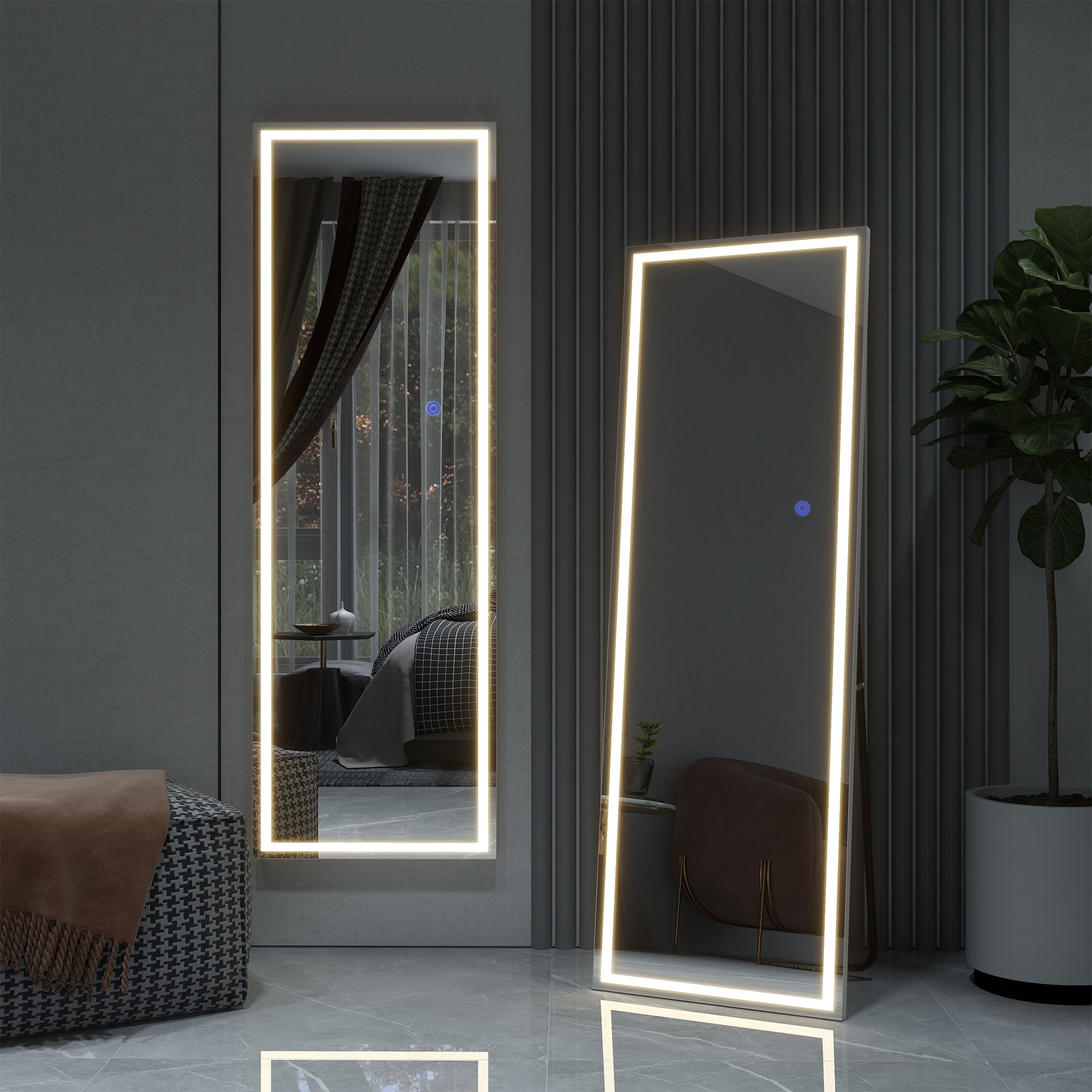 63"x16" Modern Rectangle LED Floor Mirror Full Length Mirror with ...