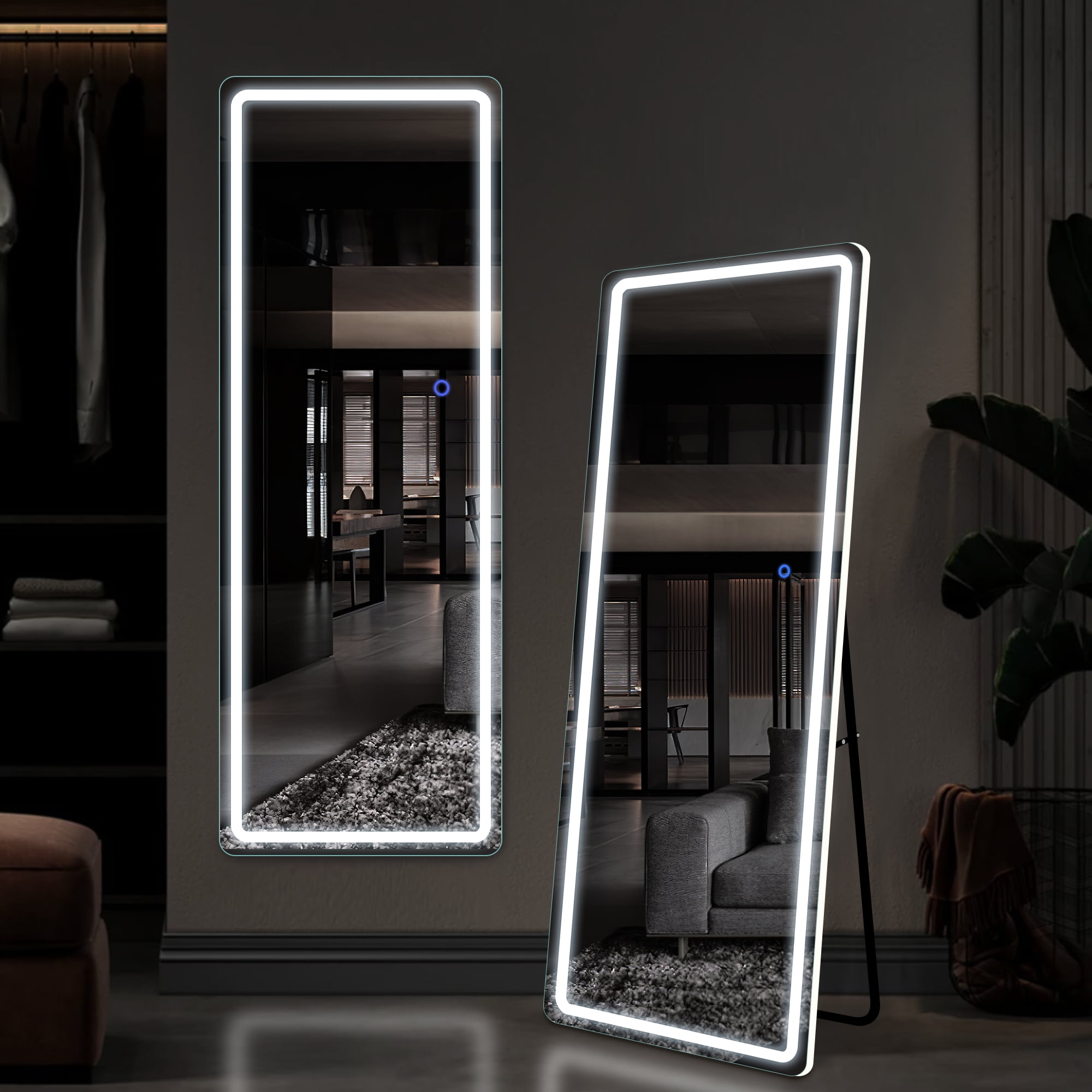 63"x20" LED Floor Mirror Aluminum Alloy Frame Full Round Right Length ...