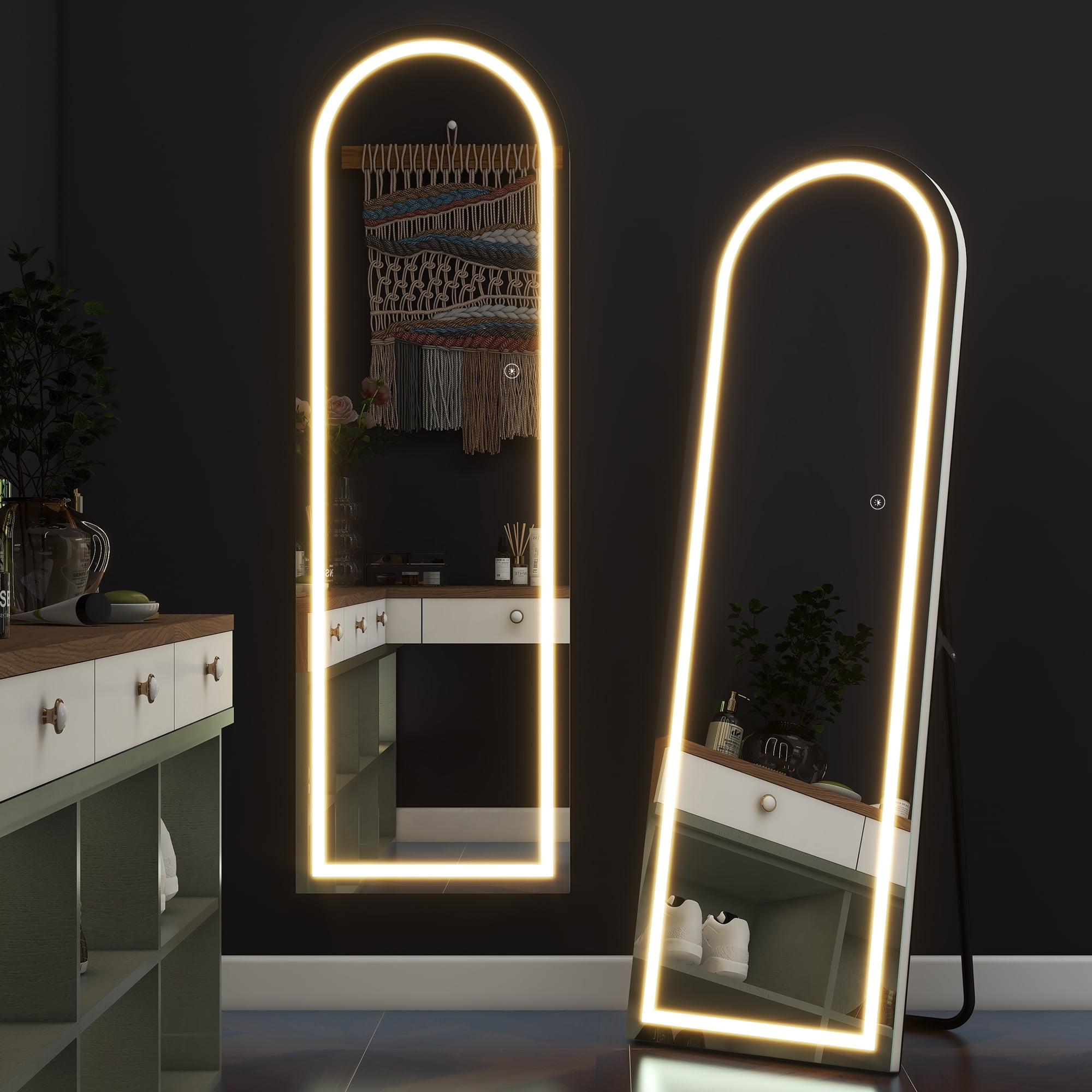 63"x20" Modern Arched LED Full Length Mirror Floor Mirror with Bracket ...