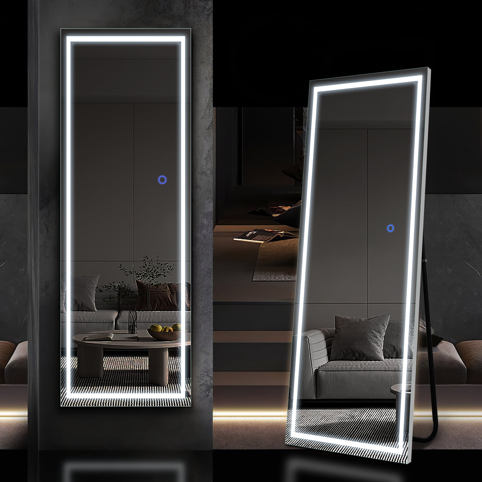 63"x20" Modern Rectangle LED Full Length Mirror Floor Mirror with ...