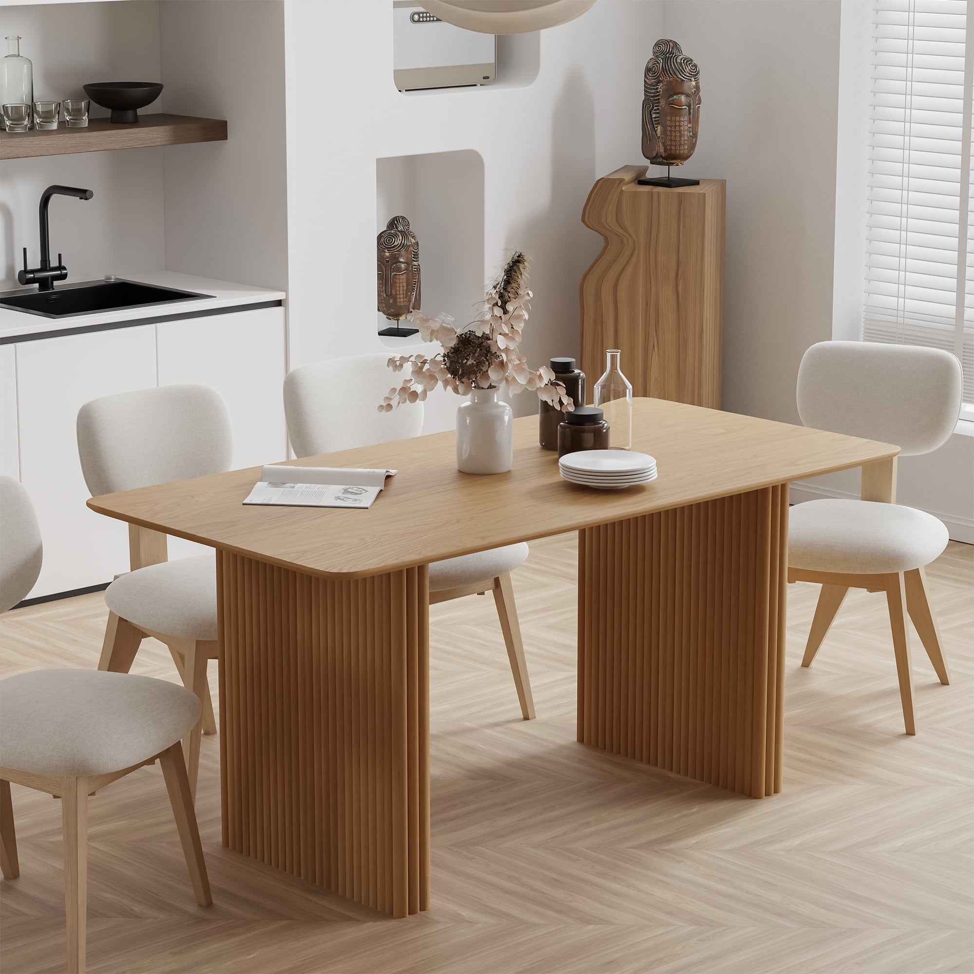 Free Shipping! MAYEERTY 33.5 inch Oak Dining Table Solid Wood Rattan Legs Minimalist Design ...