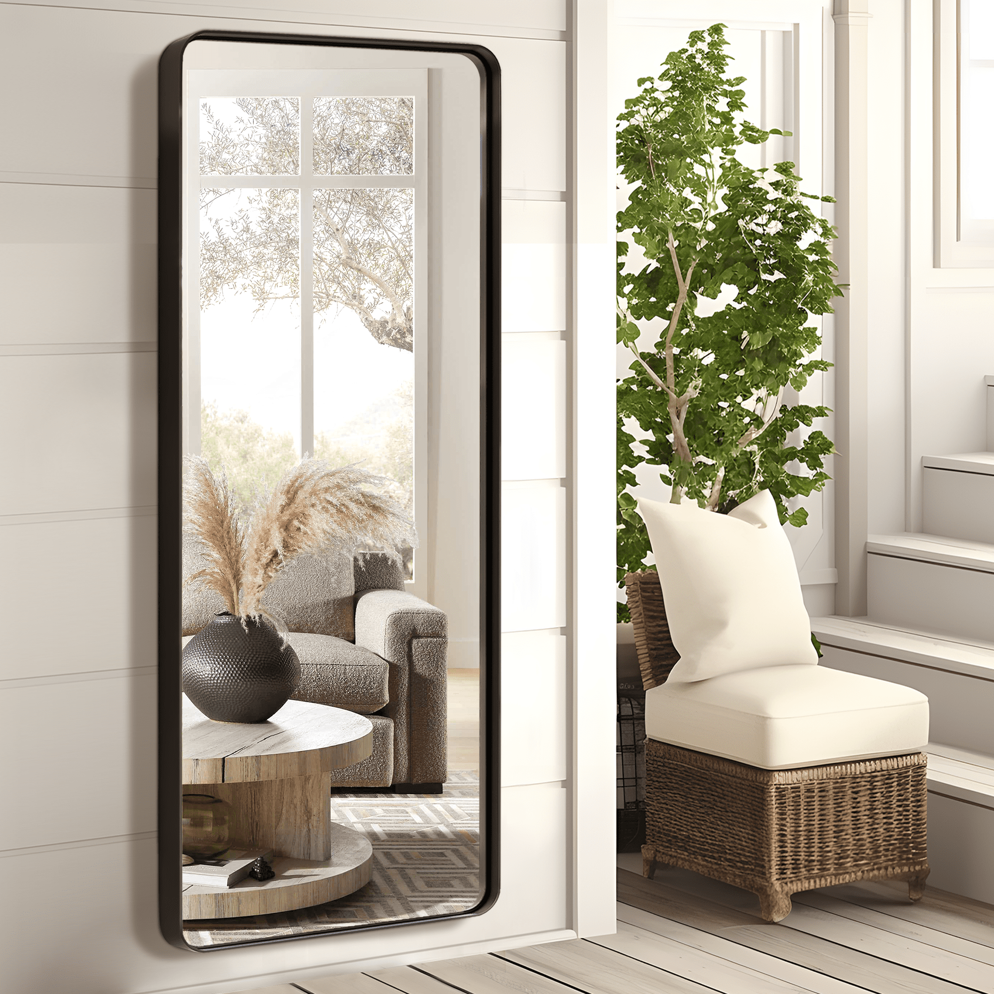 71"x28" Aluminum Alloy Wall Mount Rounded Corner Rectangular Mirror ...