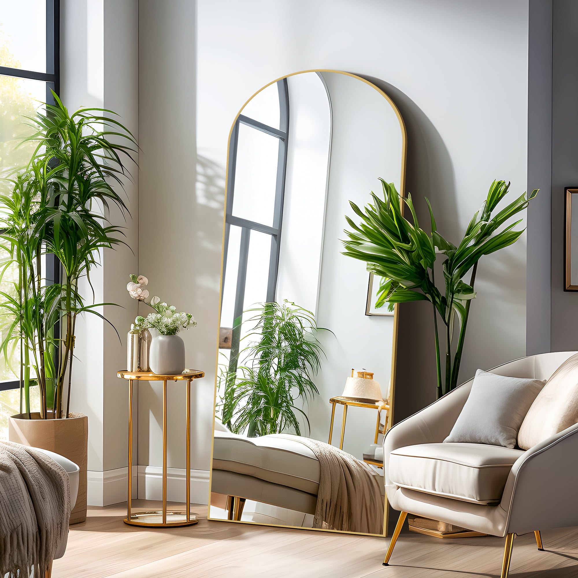 71"x32" Wood Framed Full Length Mirror Standing Mirror Arch Floor ...