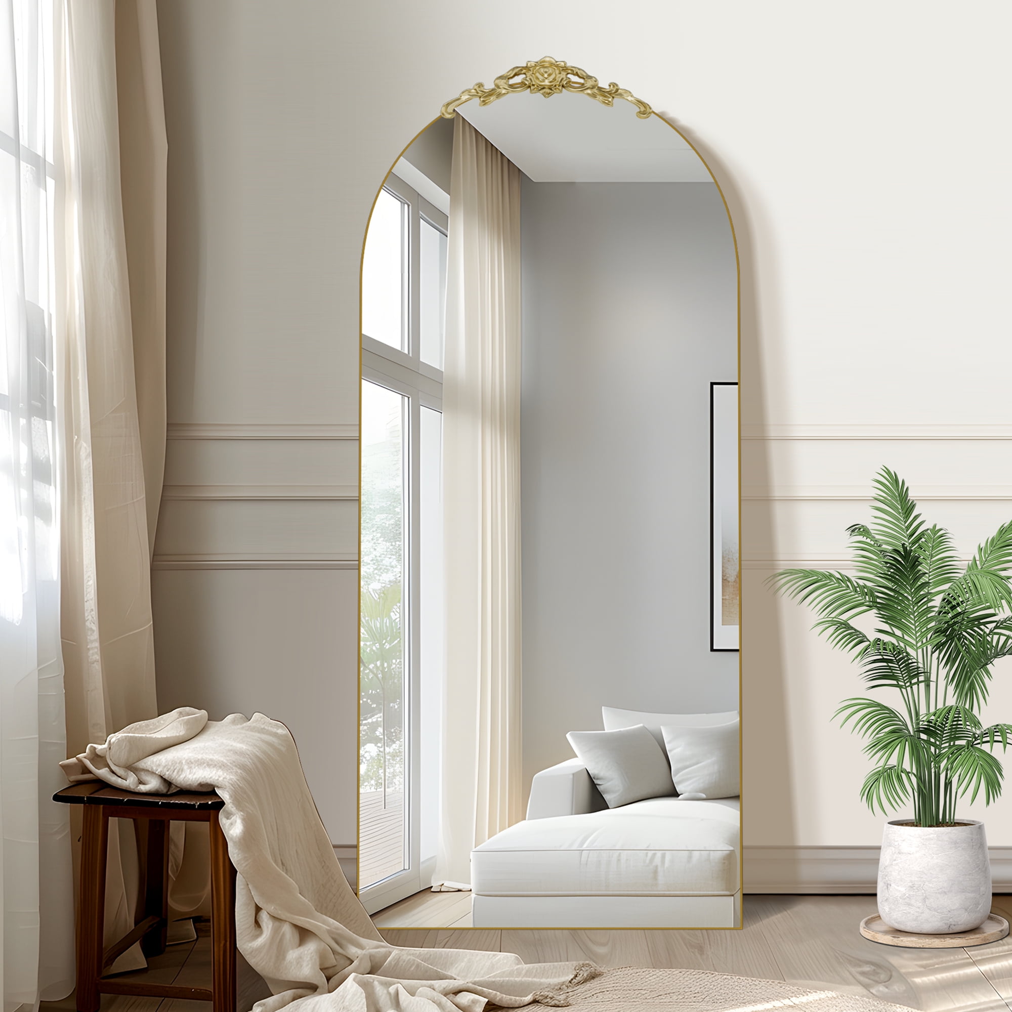71"x32" Wood Framed Full Length Mirror Standing Mirror Arch Floor ...