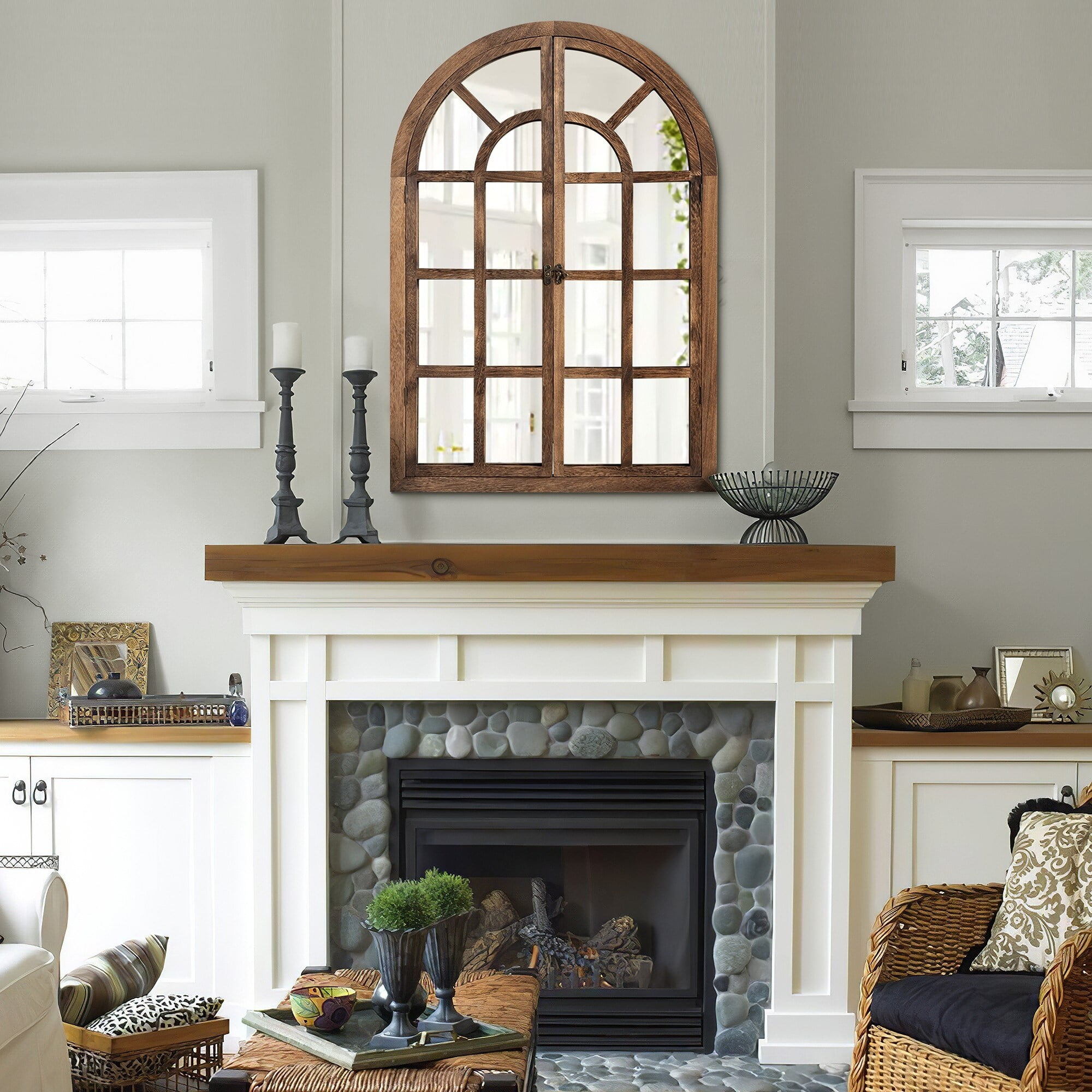 Neutypechic 71'' Rustic Wood Arched Window 2-door Wall Full-length ...