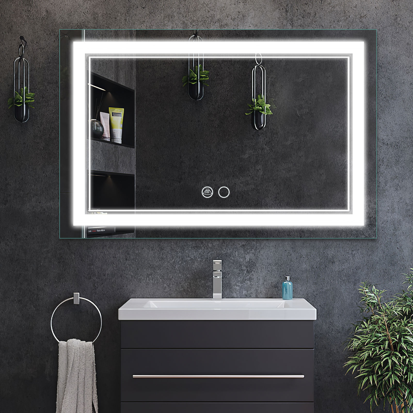 Neutypechic Anti-fog Wall Mounted Lighted Vanity Mirror, Rectangle LED ...