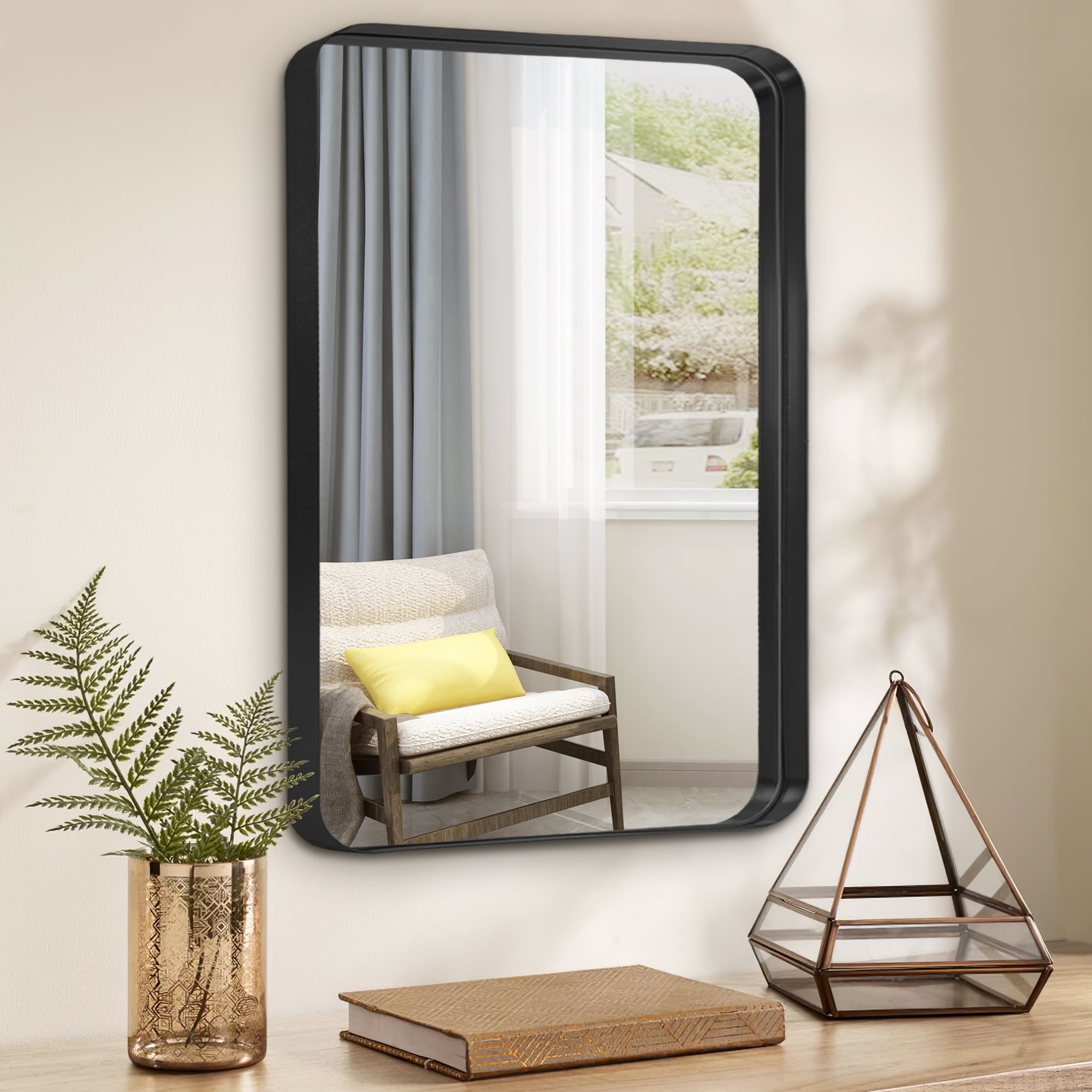 Neutypechic Black Aluminum Alloy Framed Rectangular Bathroom Mirror ...