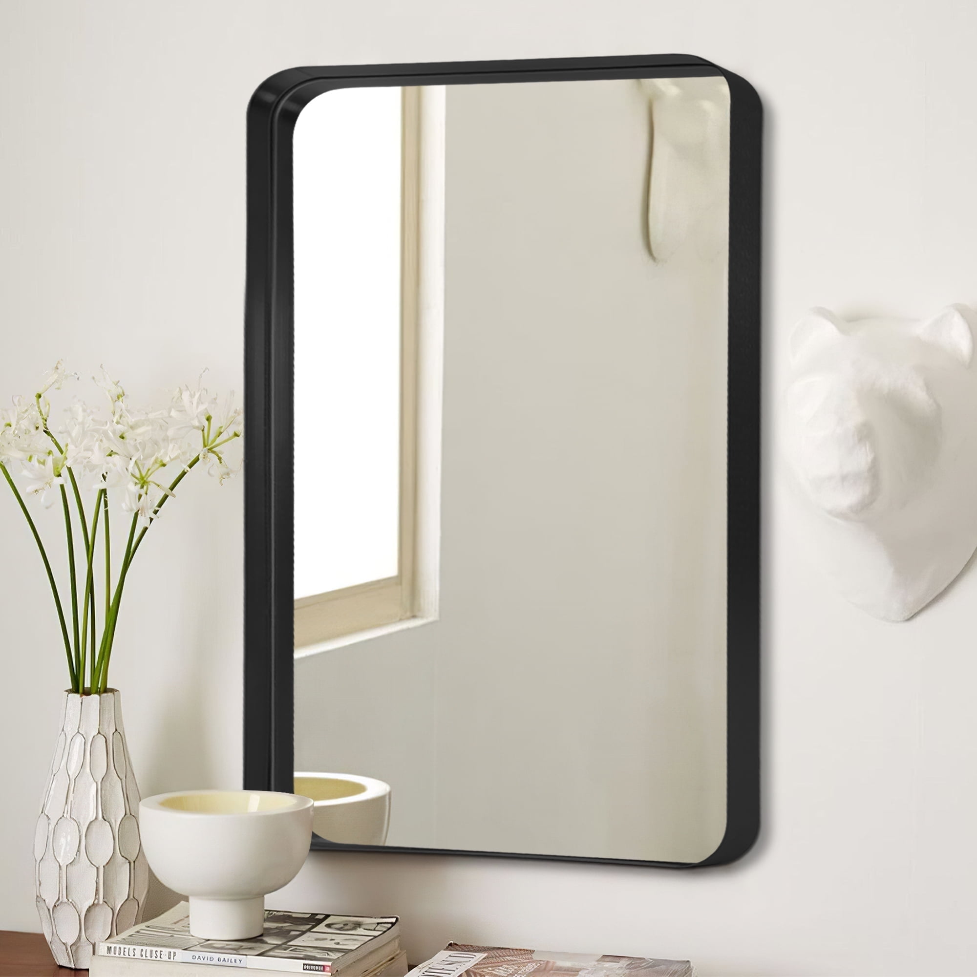 POSHIONS Bathroom Mirror Metal Framed Mirror Rectangle Wall Mounted ...