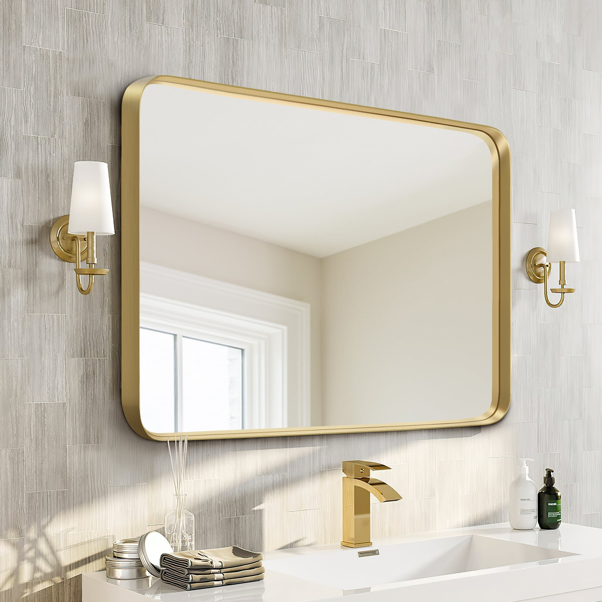 Neutypechic Bathroom Mirror Metal Framed Mirror Rectangle Wall Mounted ...