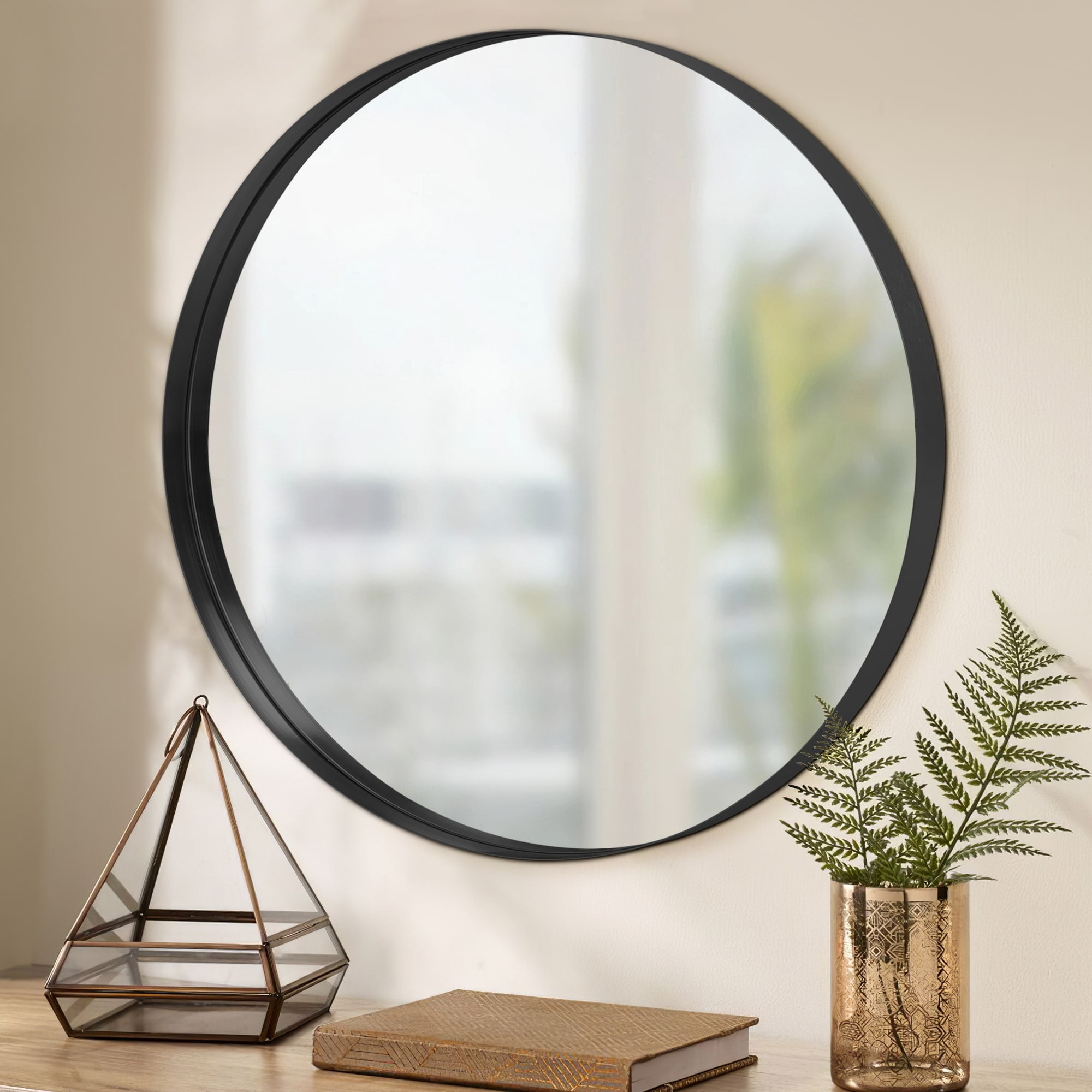 Neutypechic Modern Deep Frame Wall-Mounted Vanity Round Mirror 32 ...