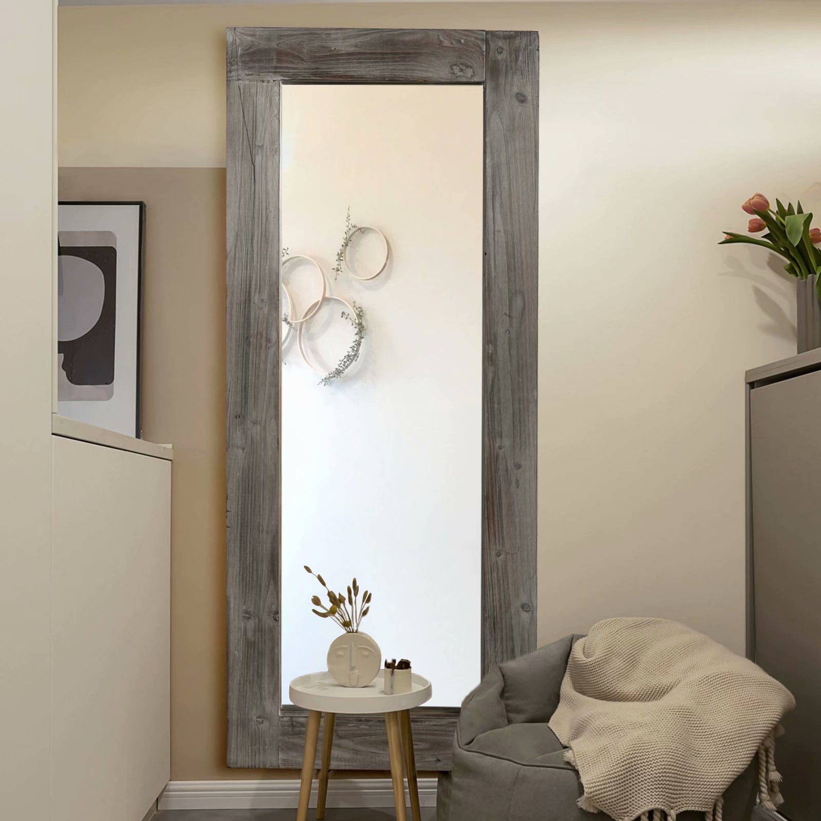 "Neutypechic 58"" x 24"" Rustic Wooden Full Length Mirror, Lean Frame ...