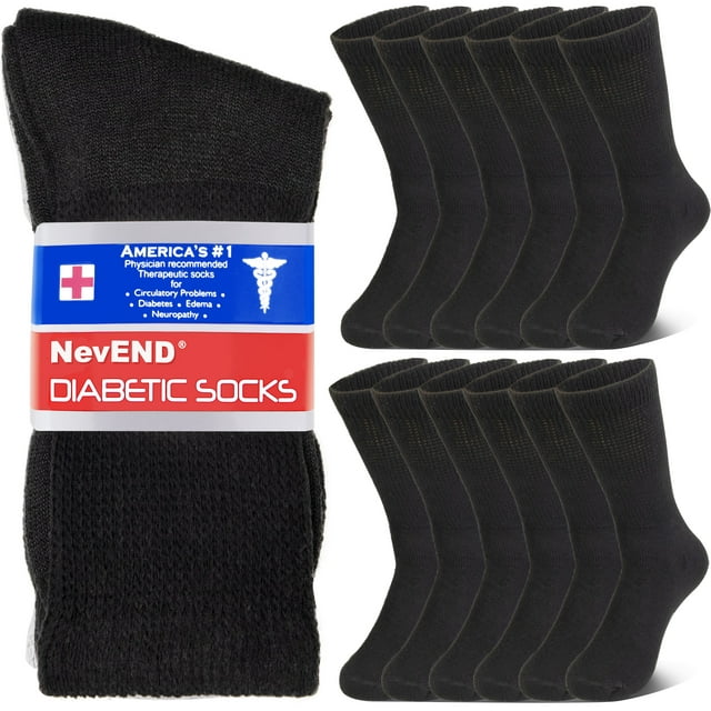 NevEND 12 Pairs Cotton Diabetic Socks Crew for Men and Women - Non ...