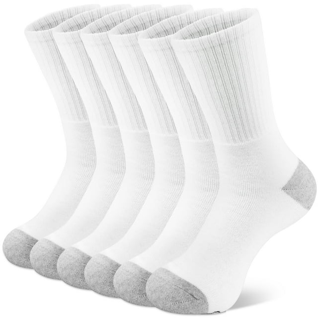 NevEND 6 Pairs Men's Women's Athletic Cotton Casual Crew Solid Sport Socks White Size 10-13 ...