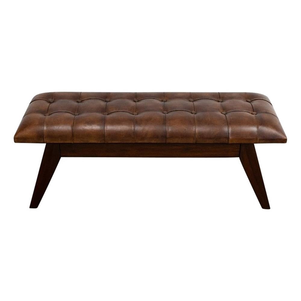 Neva Mid-Century Bedroom Genuine Leather Bench in Cognac Tan - Walmart.com