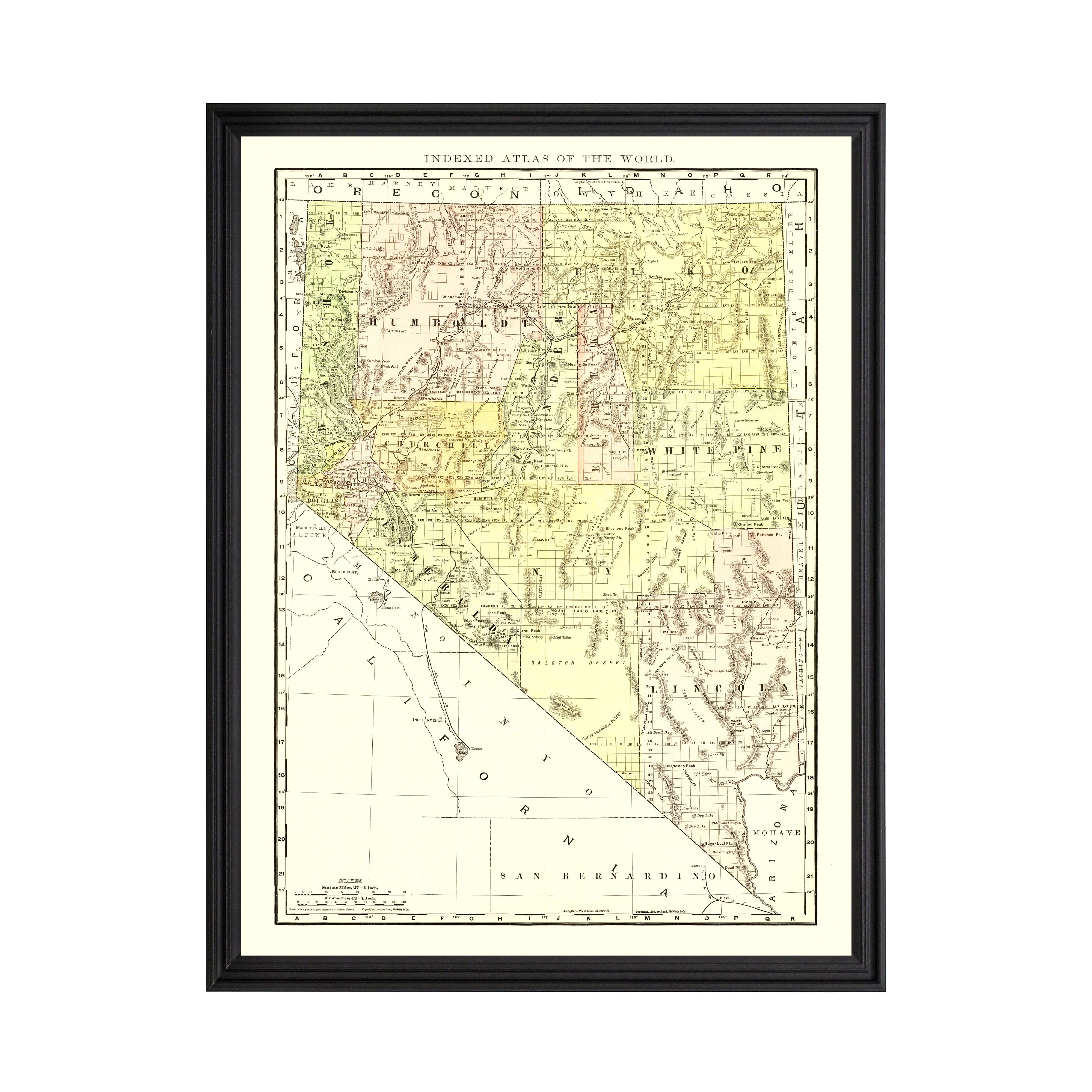 Nevada Art, 1902 Vintage Map of Nevada History Wall Decor Gift, Old ...