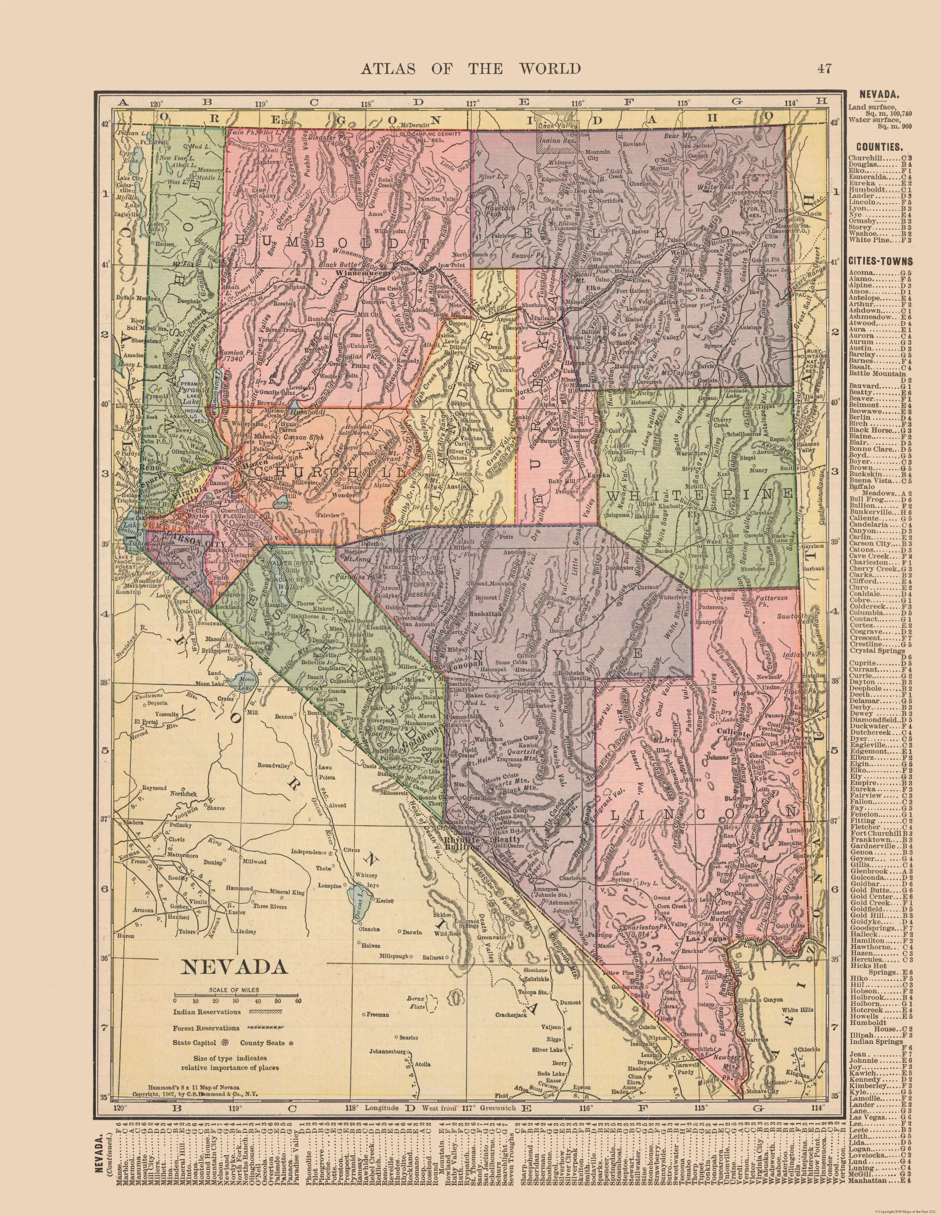 Historic State Map - Nevada - Hammond 1910 - 23 x 29.72 - Vintage Wall ...