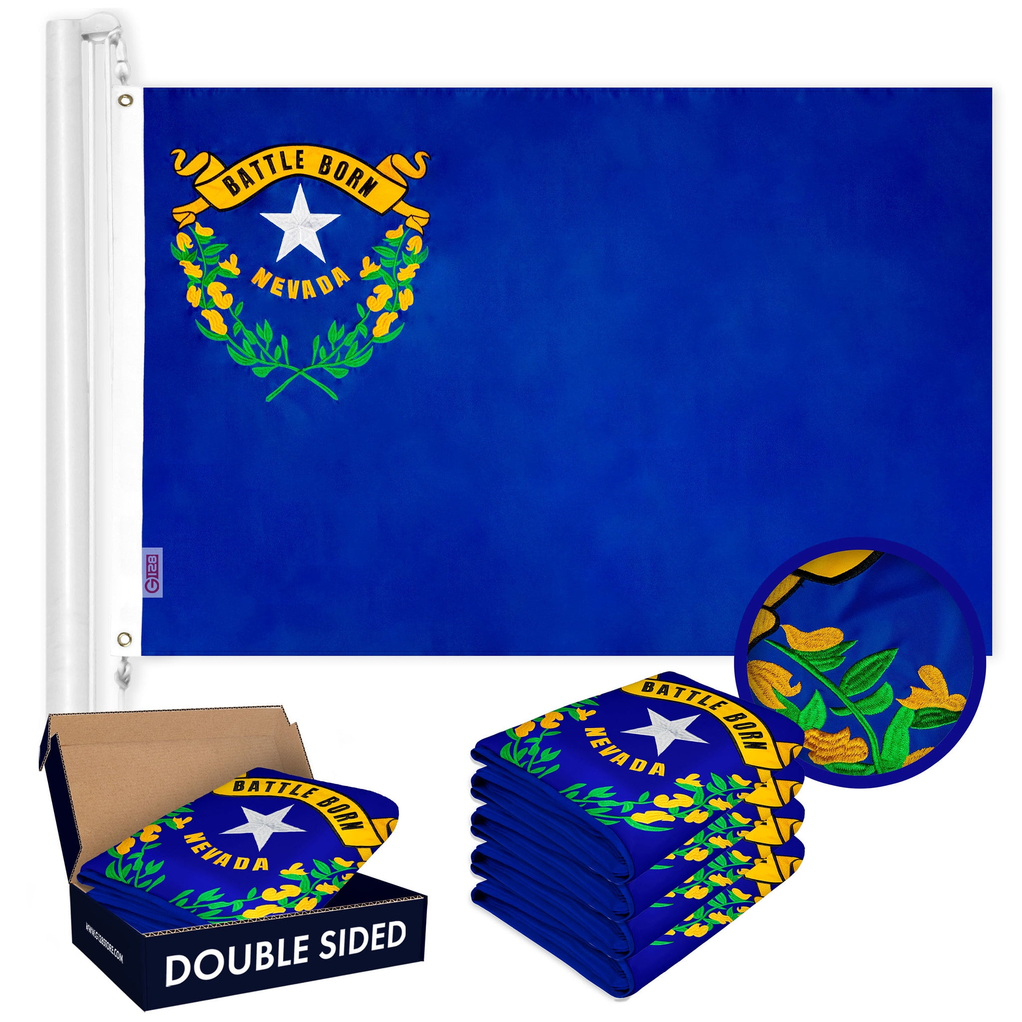 Nevada NV State Flag 3x5FT 5-Pack Double-sided Embroidered Polyester By ...