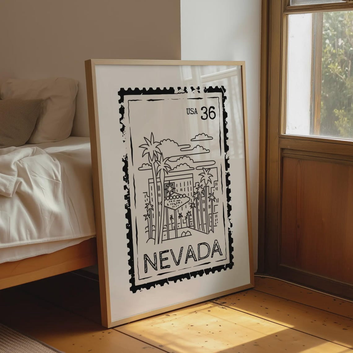 Nevada Stamp Wall Art Retro Las Vegas Decor, Unframed Canvas Size 12x18 ...
