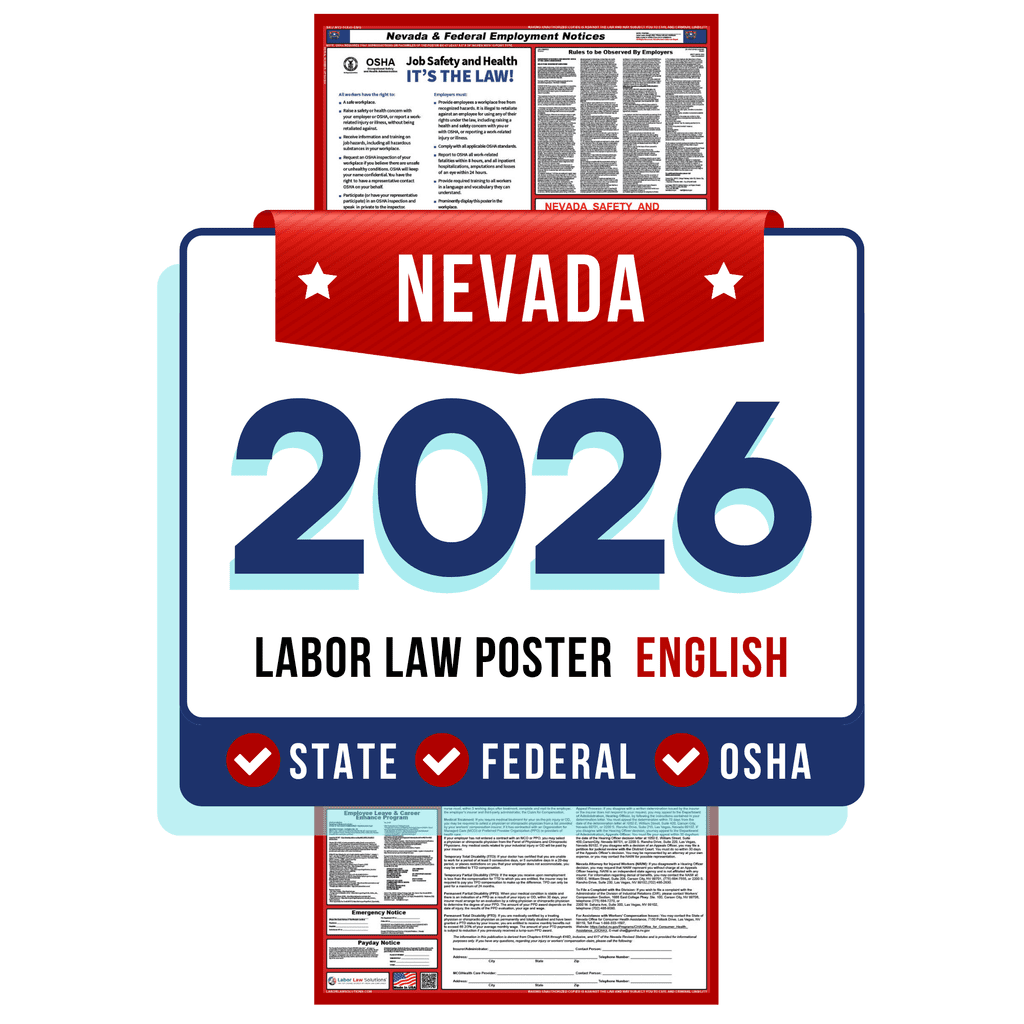 Nevada State and Federal Labor Law Poster 2026 - Non-Laminated Paper ...