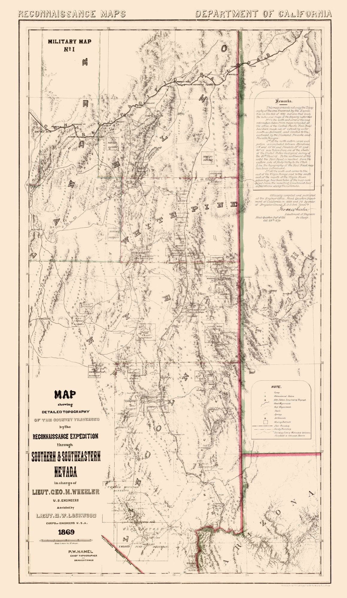 Historic State Map - Nevada - Wheeler 1869 - 23 x 39.67 - Vintage Wall ...