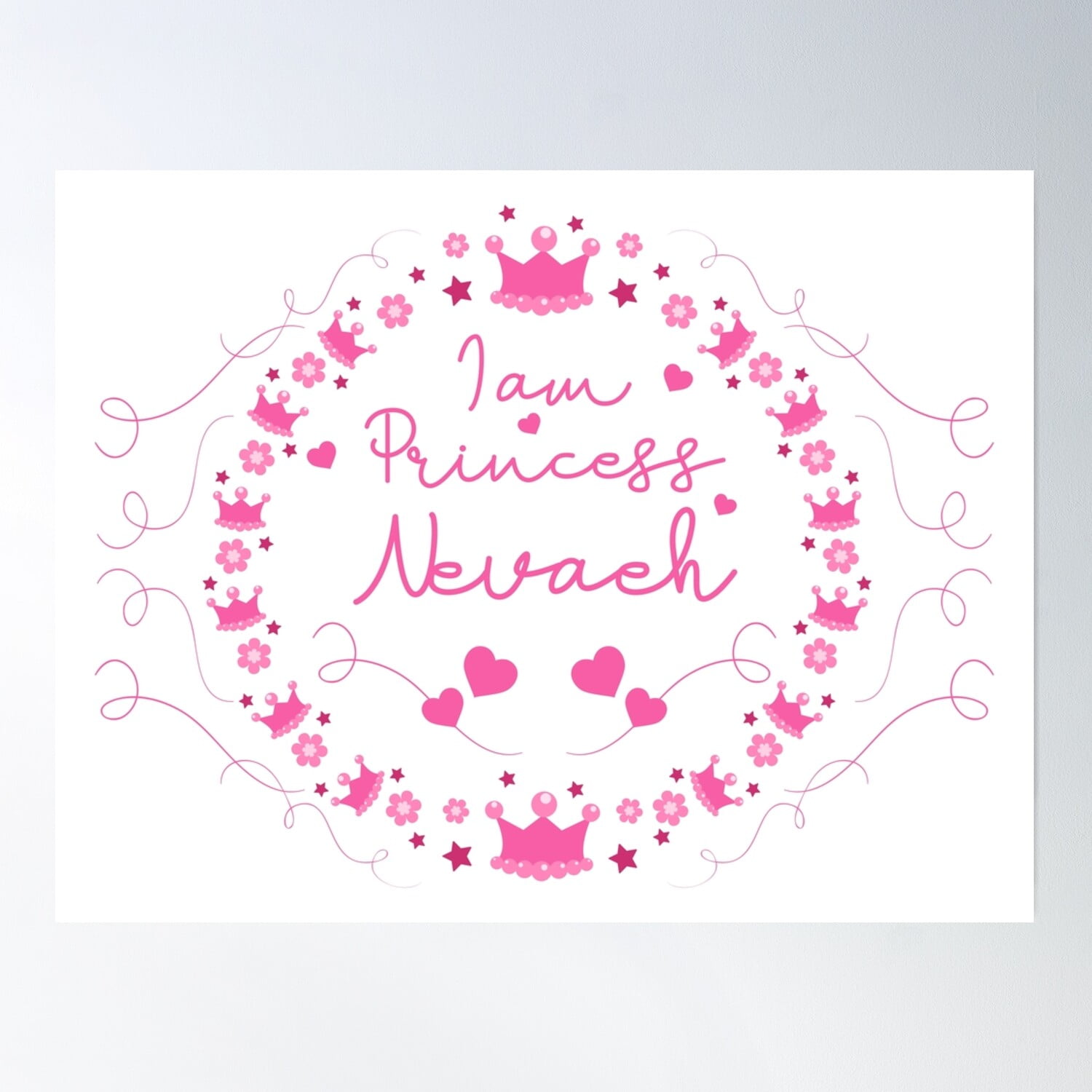 Nevaeh Baby Girl Cute Princess Poster Wall Art, Modern Wall Decor, 8x12 ...