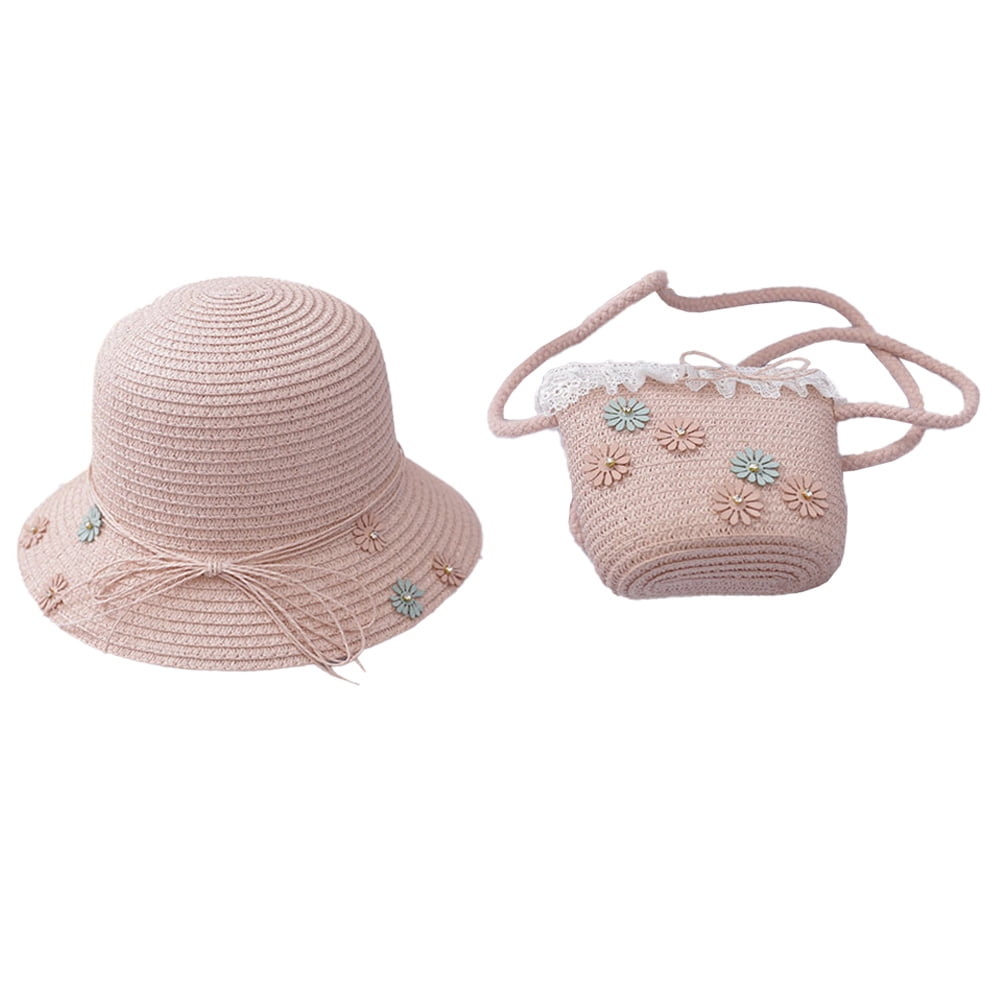 NeveLance Girls Straw Hat and Purse Set Girl Tea Party Hats Purses ...