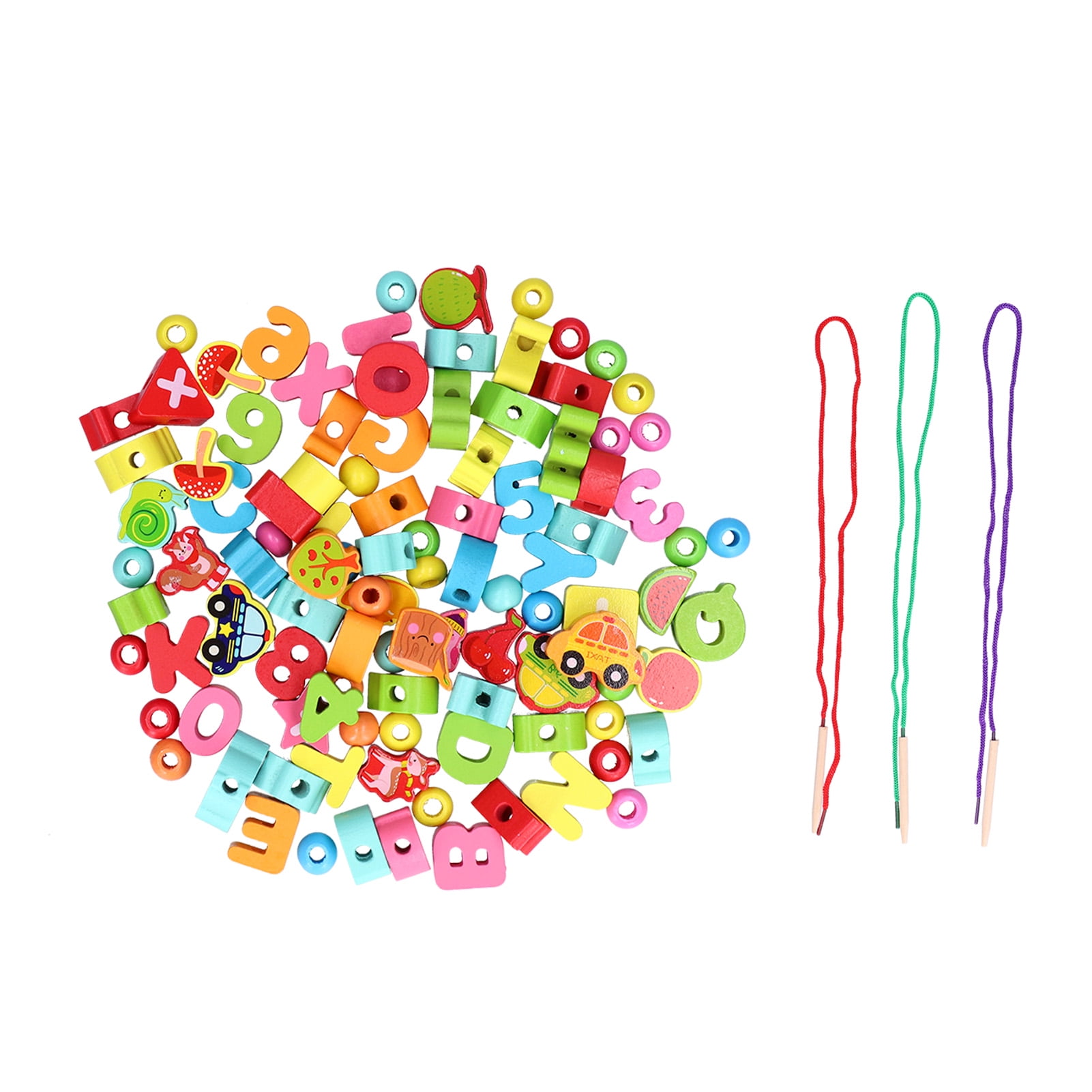 NeveLance Preschool Wooden Fruit Letters Numbers Lacing Beads Toy ...