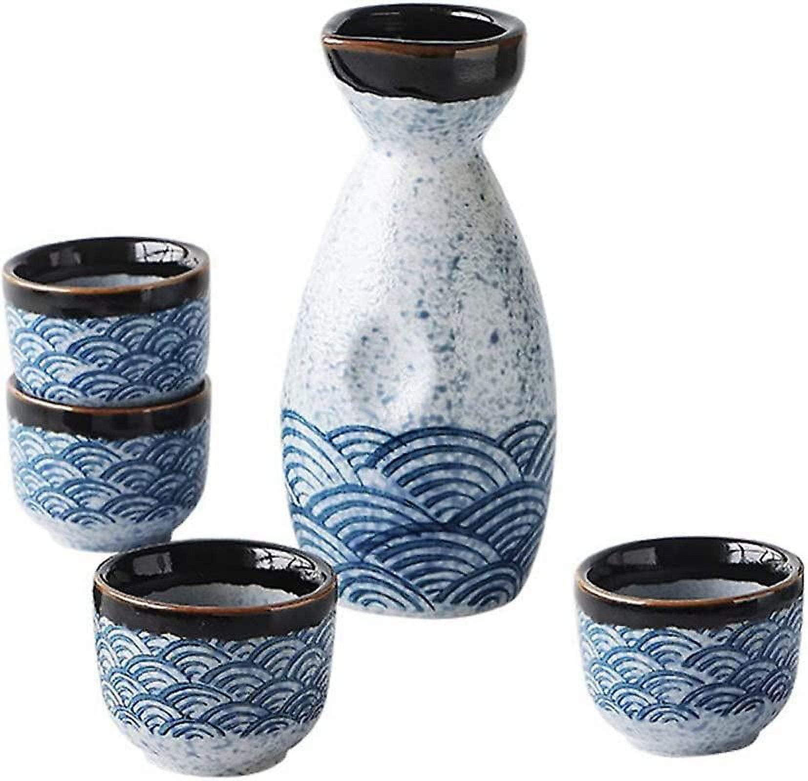 NeveLance Sake Cup Set 4 Pcs 35Ml Sake Cups+ 1 Pcs 180Ml Sake Pot Set Ceramic Wine Glasses ...