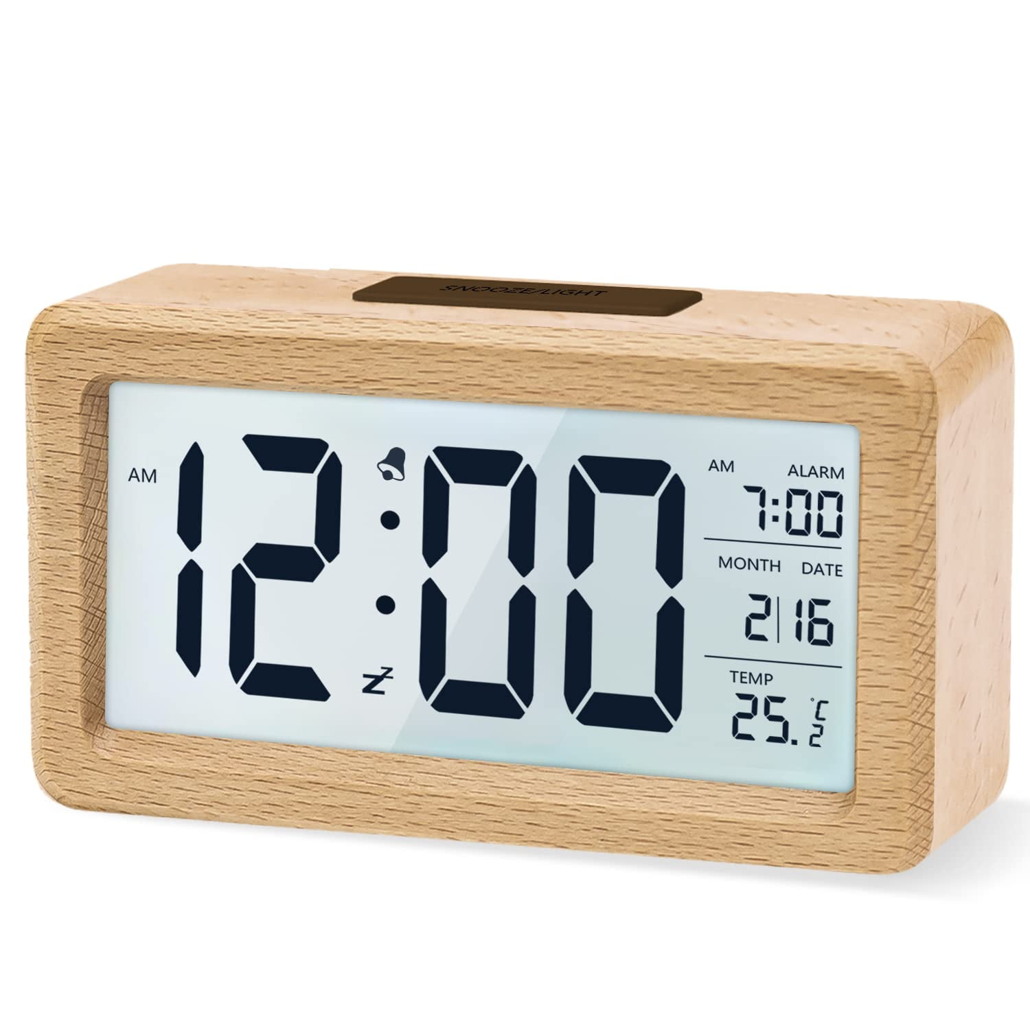 NeveLance Wooden Digital Alarm Clock, LED Alarm Clock Non Ticking ...