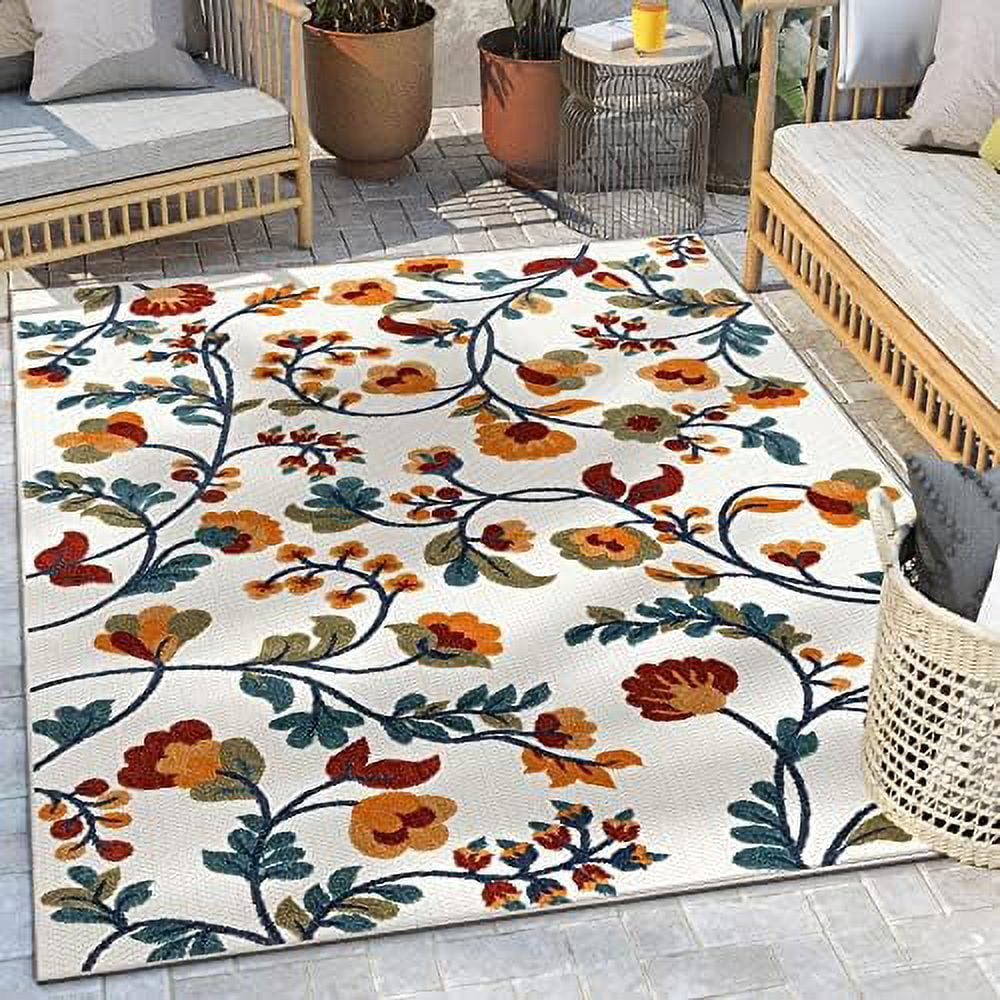 Neveh Ivory Floral Indoor/Outdoor High-Low Pile Area Rug 3'11" X 5'3 ...