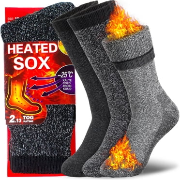 3 Pairs Men's Winter Thermal Heated Wool Socks, Warm Work Foot Warmer ...