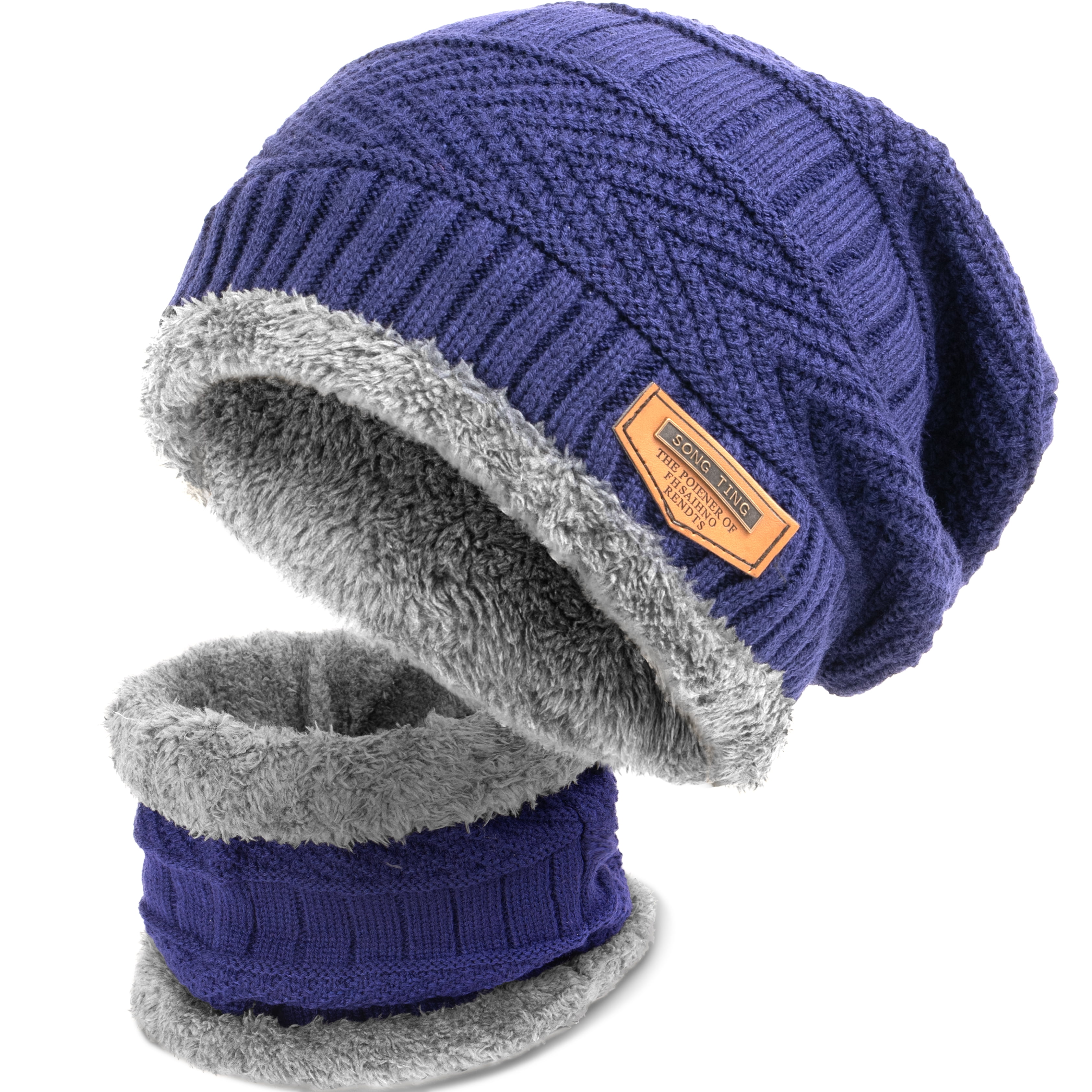 Nevend Mens Womens Winter Beanie Hat Scarf Set Warm Knit Thick Fleece ...