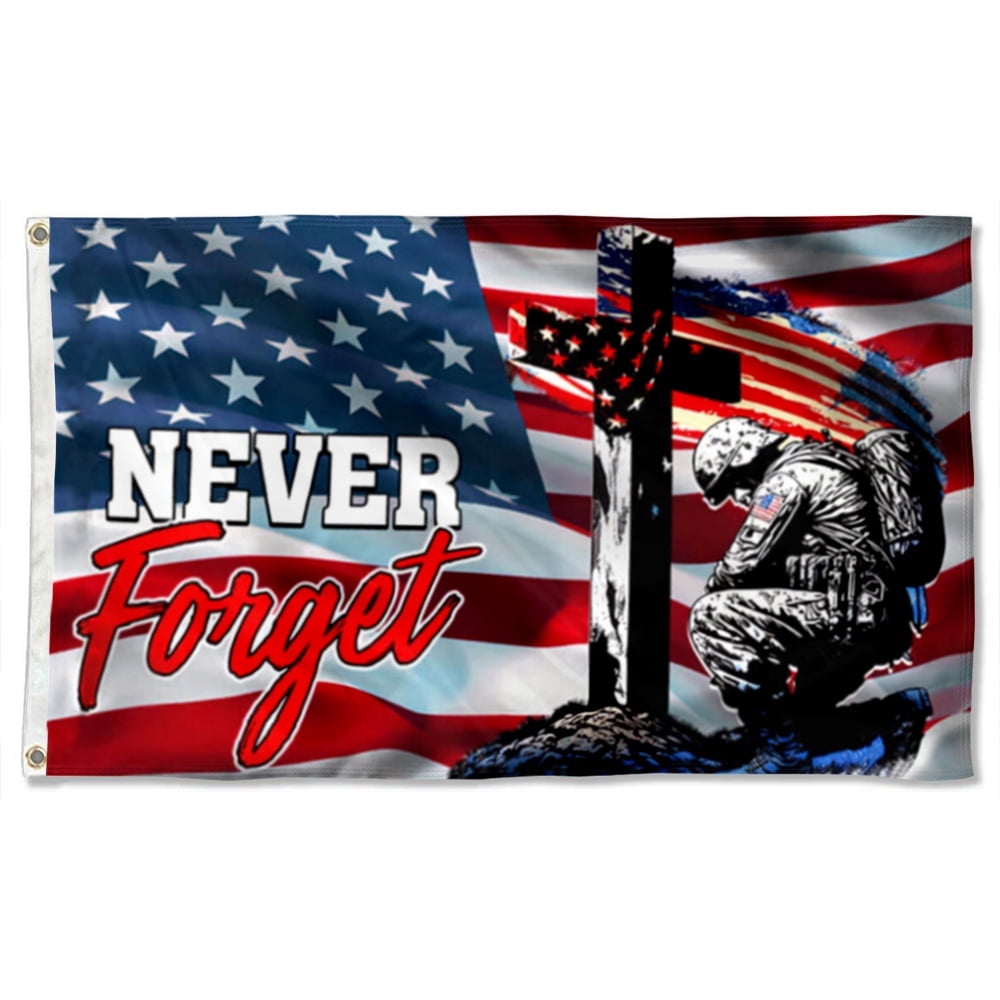 Never Forget Memorial Veteran Flag 3x5Feet Banner with 2 Brass Grommets ...