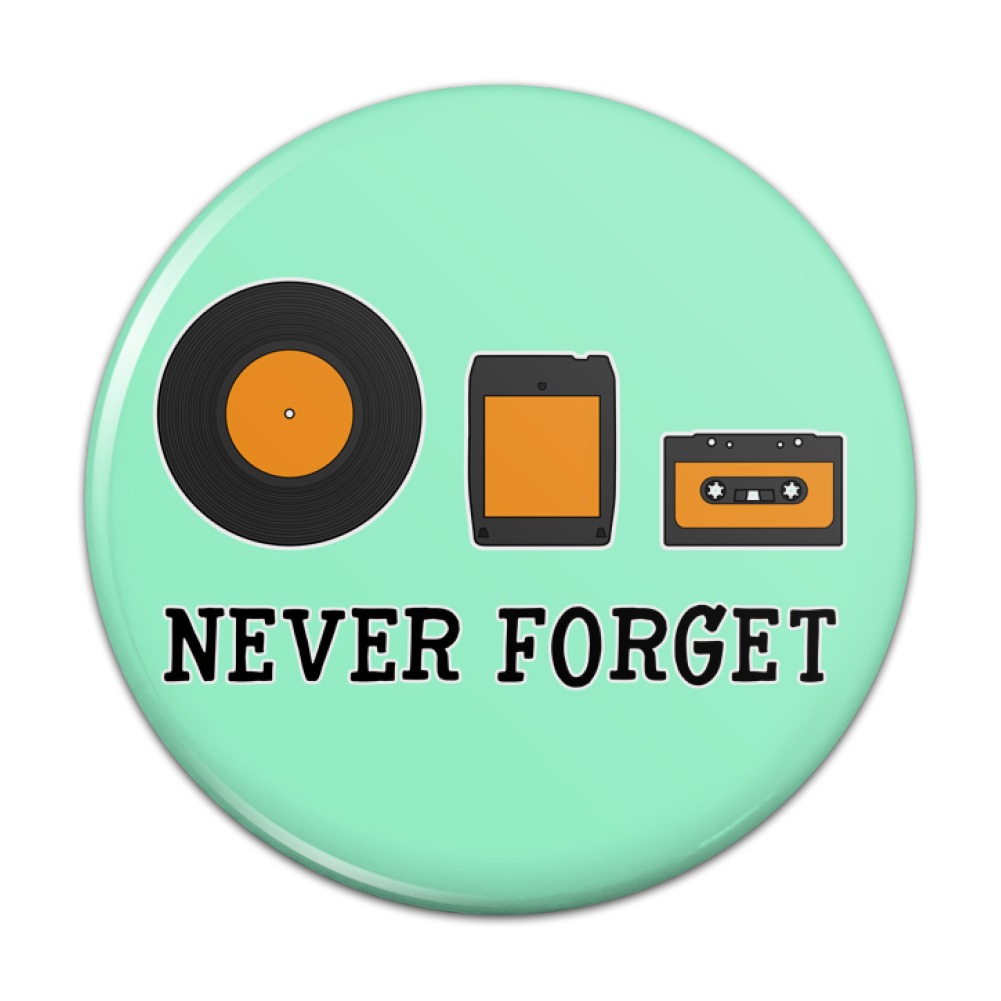 Never Forget Music Record 8 Track Cassette Vinyl Pinback Button Pin ...
