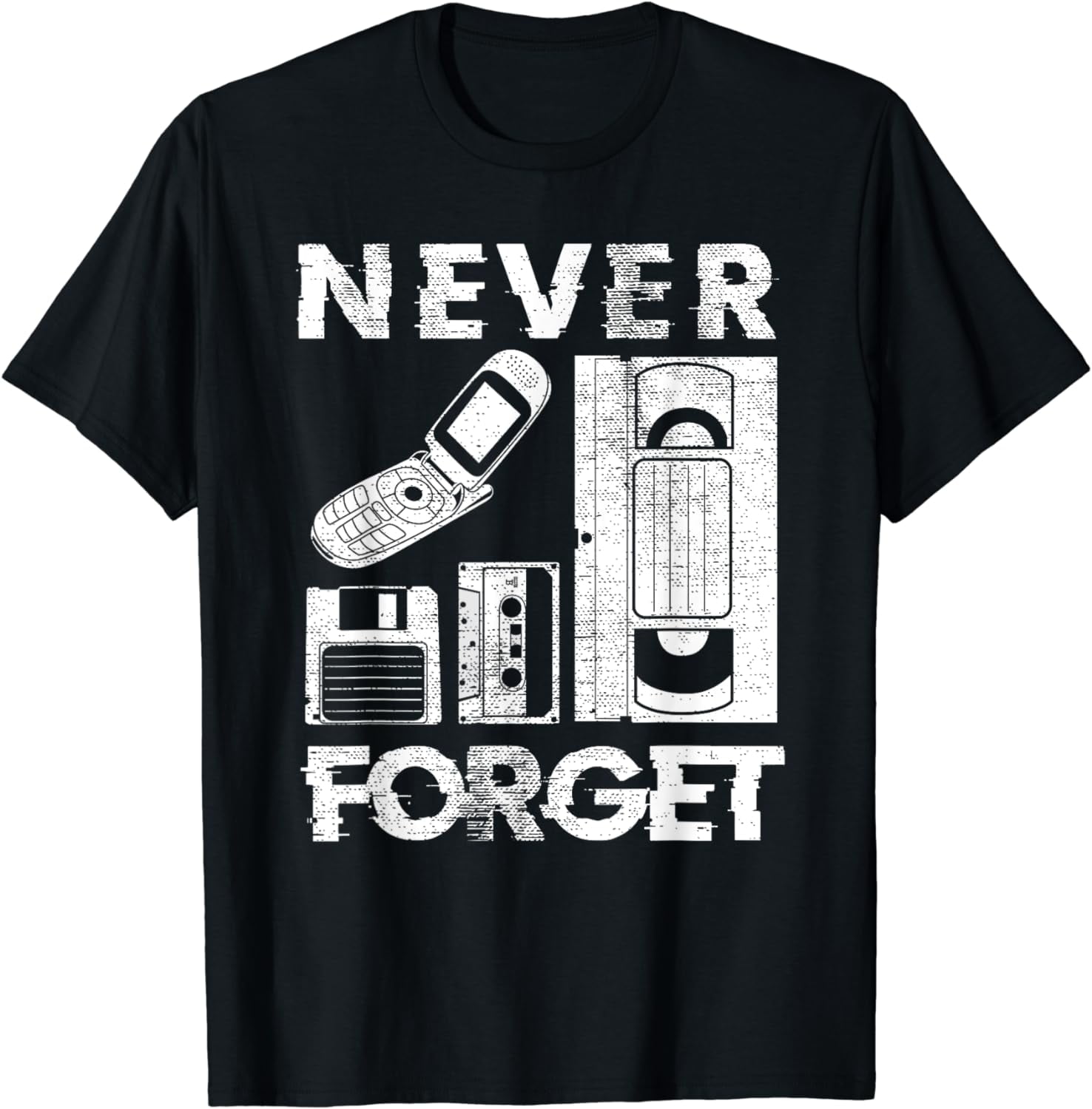 Never Forget The 90's Floppy Disk Flip Phones VHS Cassette Cotton T ...