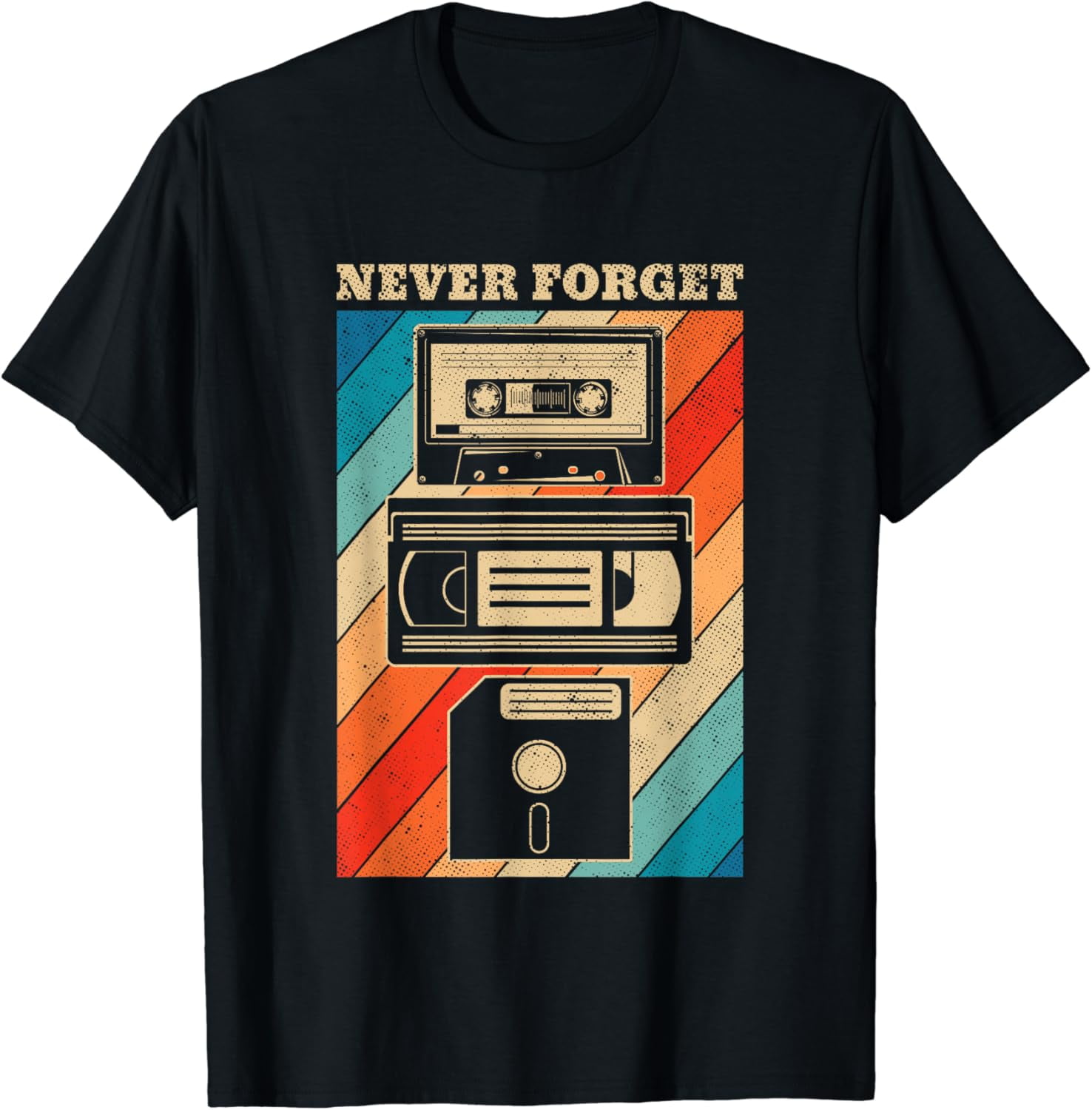 Never Forget Vintage Floppy Disk VHS Tape 90s 80s Cassette T-Shirt ...
