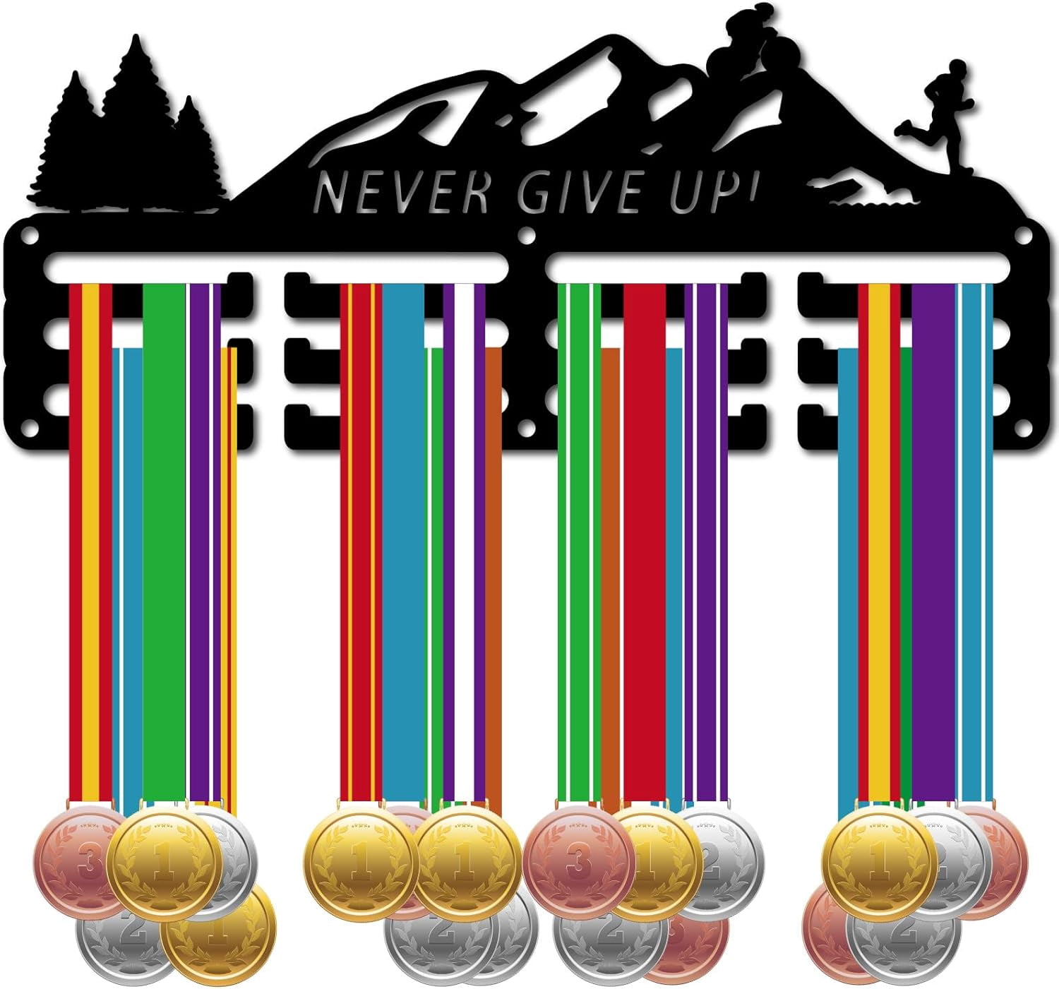 Never Give Up Medal Hanger Display Medal Holder Rack Frame Iron Wall ...