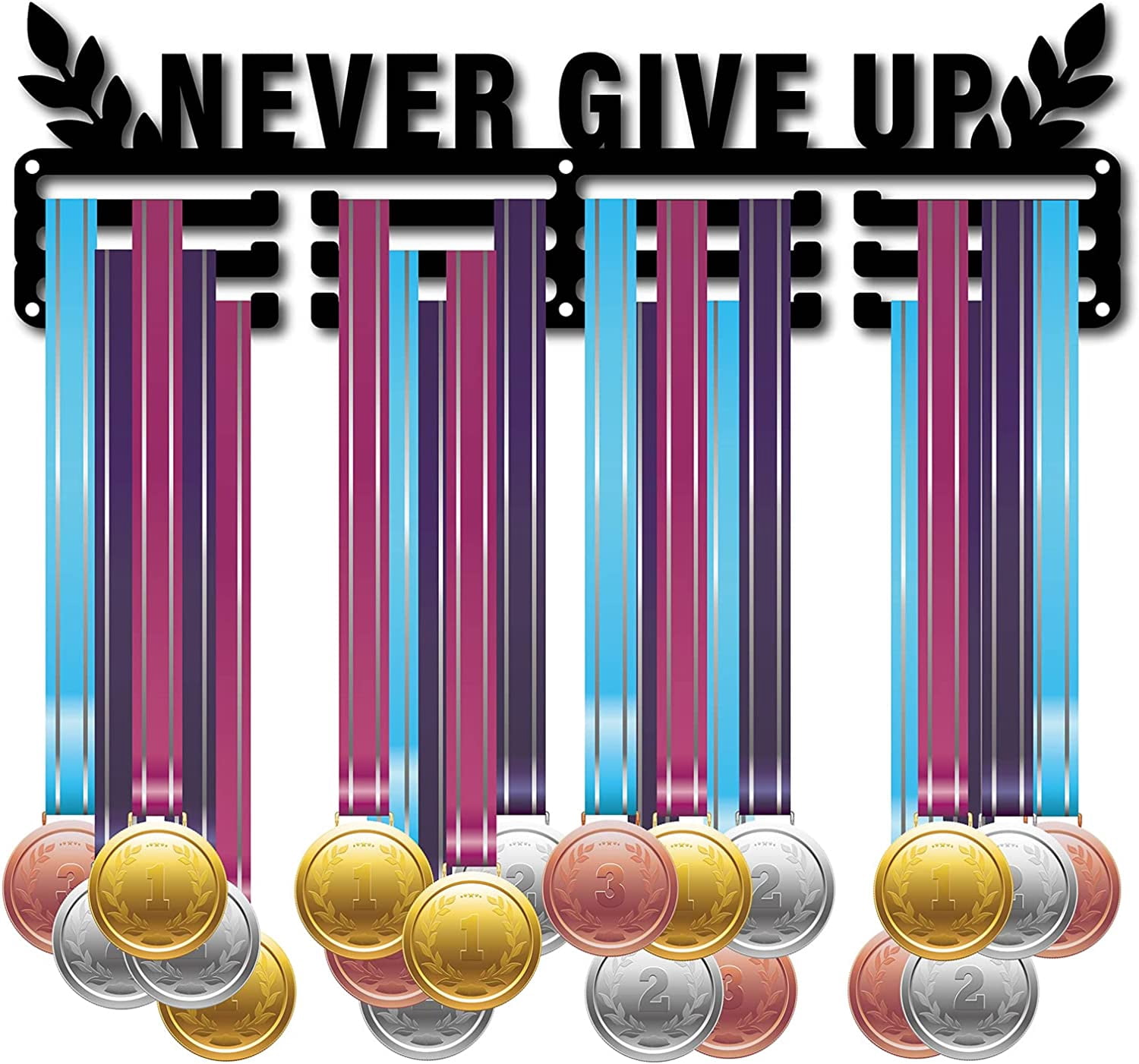 Never Give Up Medal Holder Hanger Trophy Display Rack Frame Awards Wall ...