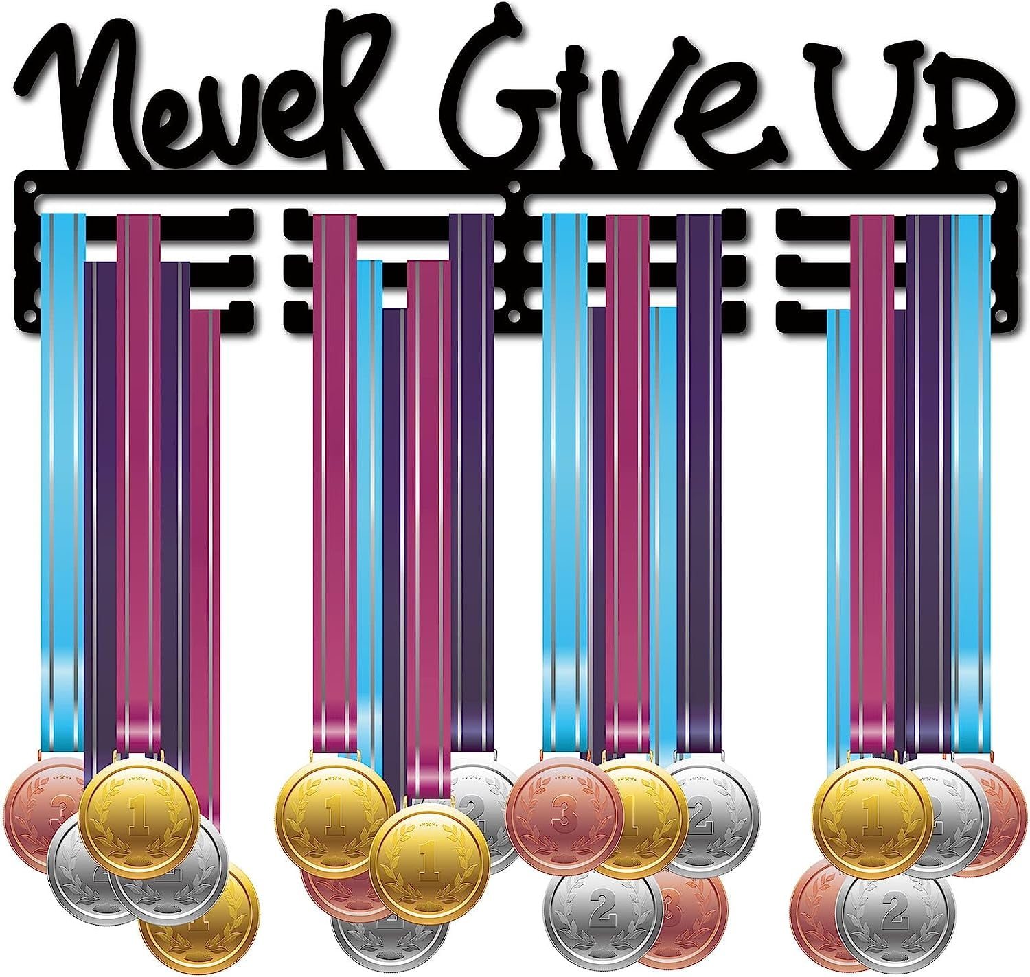 Never Give Up Medal Holder Sport Medals Display Hanger Decor Stainless ...
