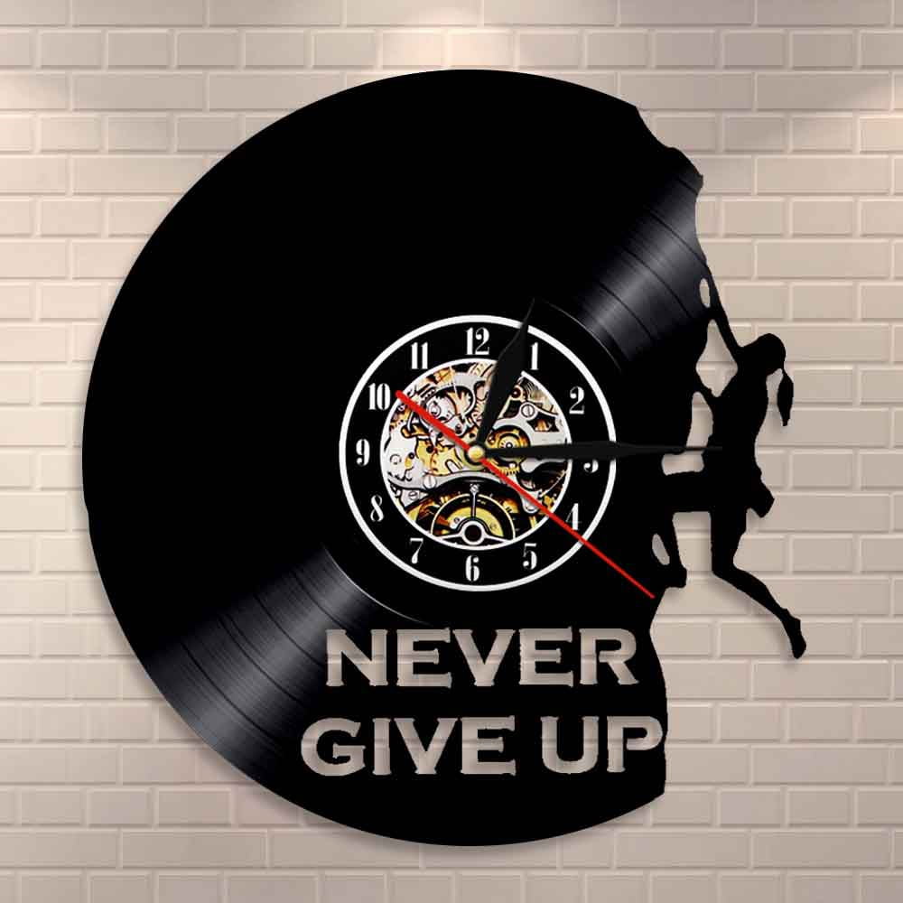 Never Give Up Extreme Sports Mountain Climbing Vinyl Record Clock ...