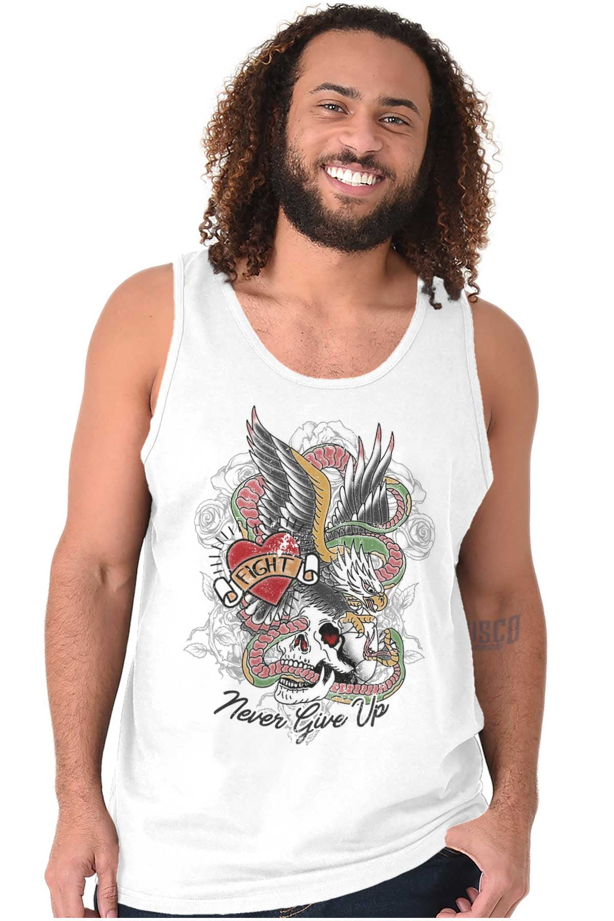Never Give Up Fight Skull Tattoo Plus Size Graphic Tank Top Brisco ...