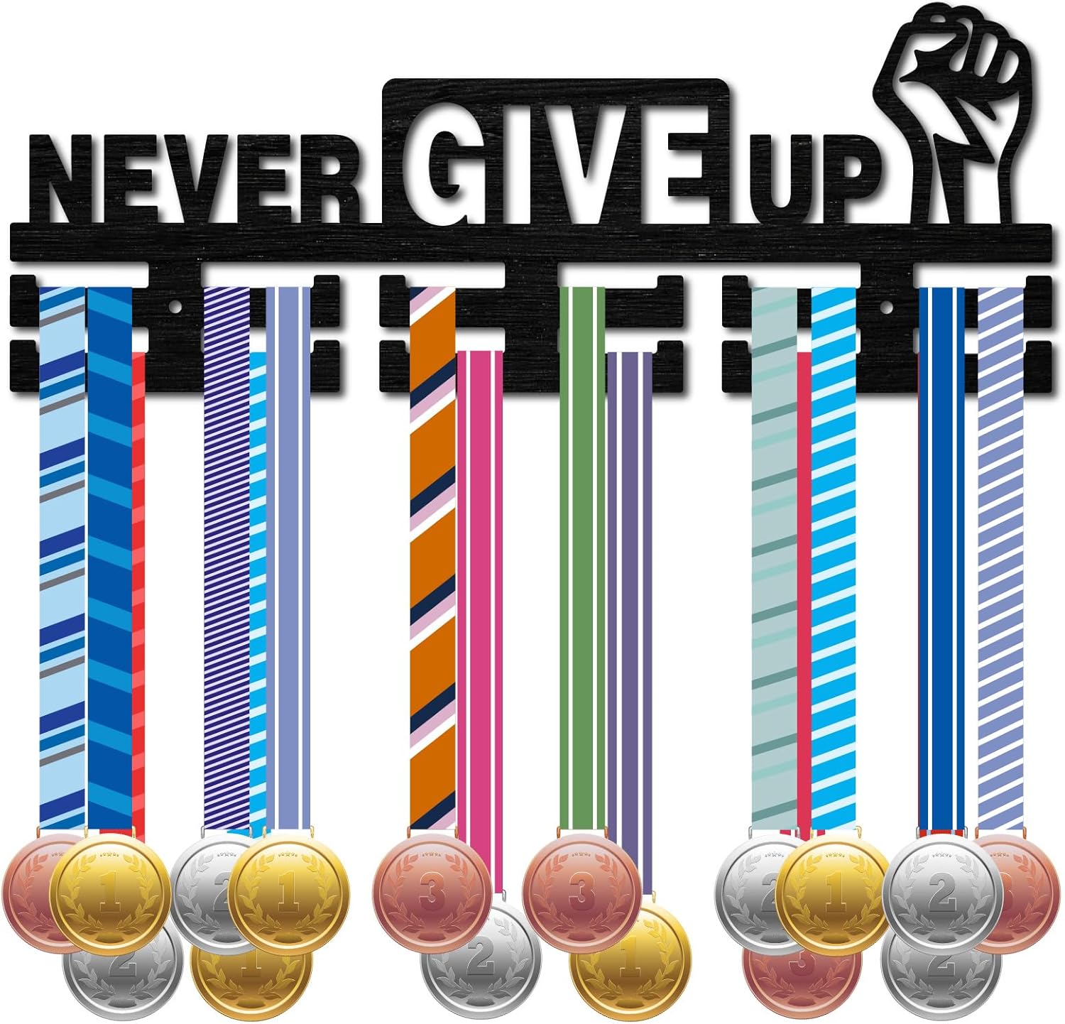 Never Give Up Medal Holder Hanger Medal Display Rack Award Ribbon ...
