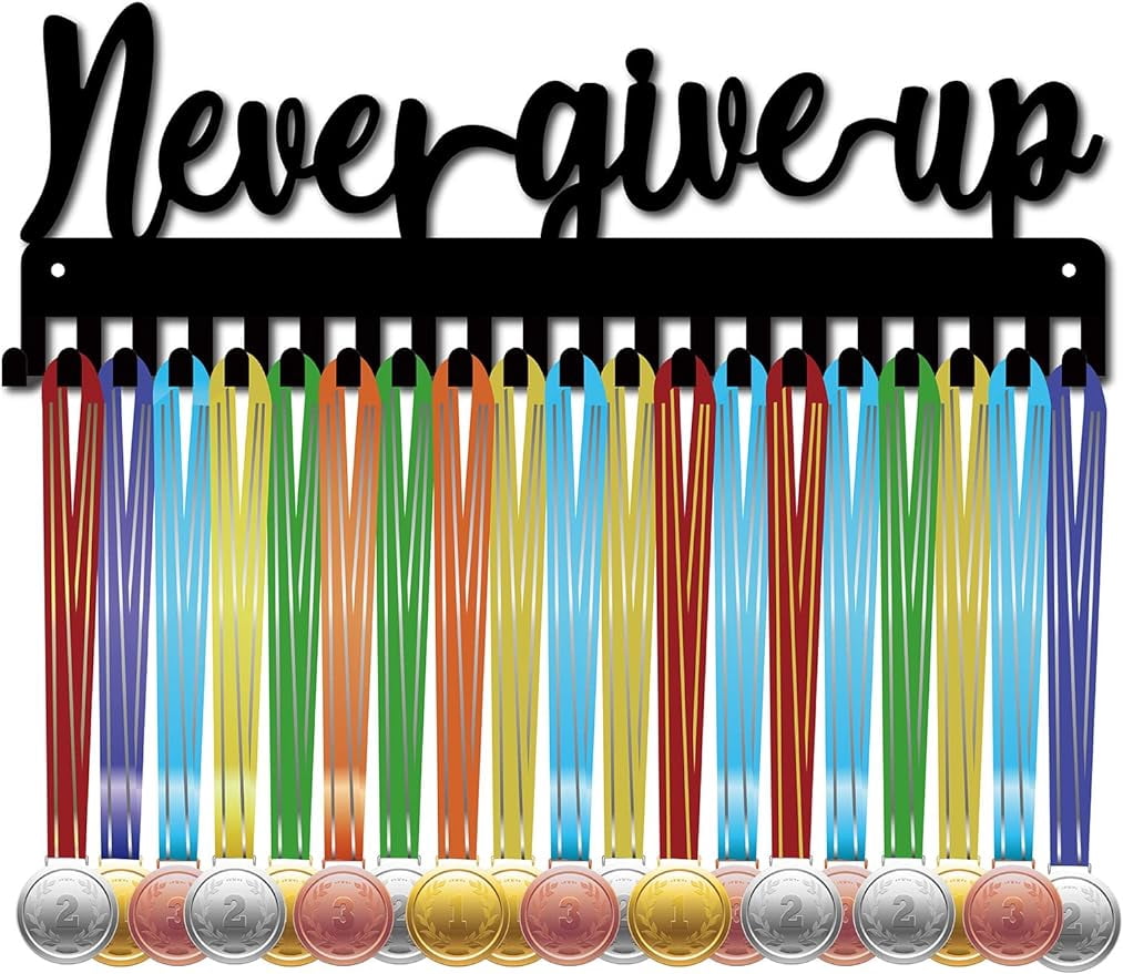 Never Give Up Medal Holder Sport Medals Display Stand Wall Mount Hanger ...