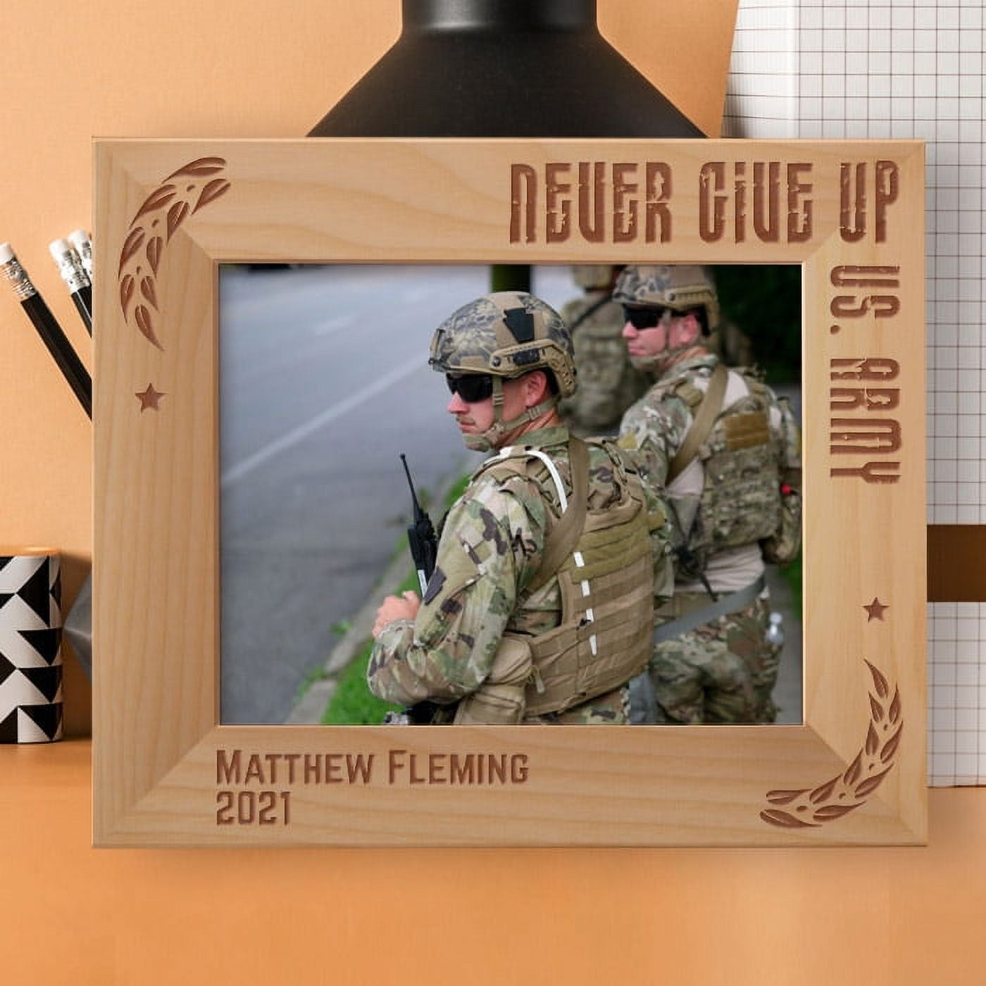 Never Give Up Personalized Wooden Frame-10" x 8" Brown Horizontal ...