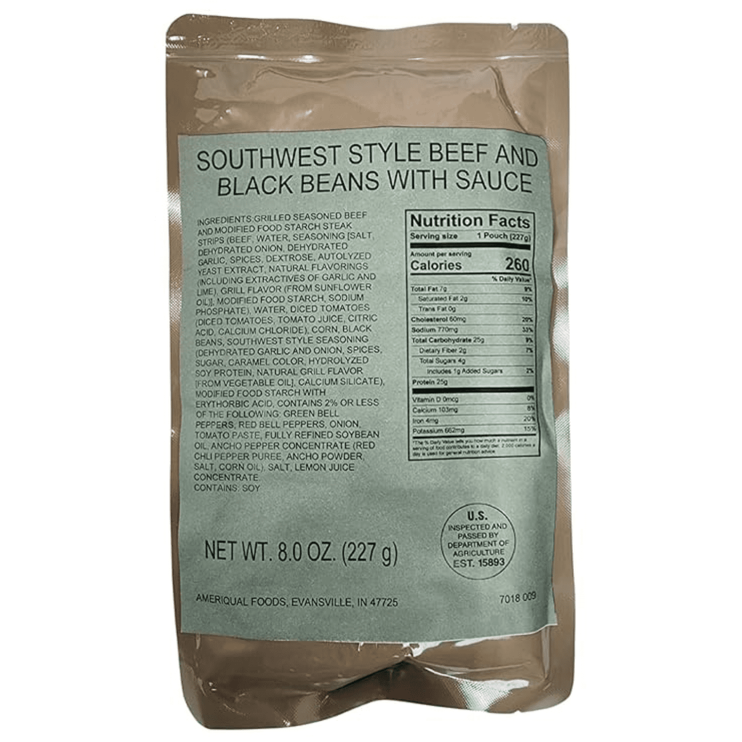 Never Issued MRE Entree: Southwest Style Beef And Black Beans With ...